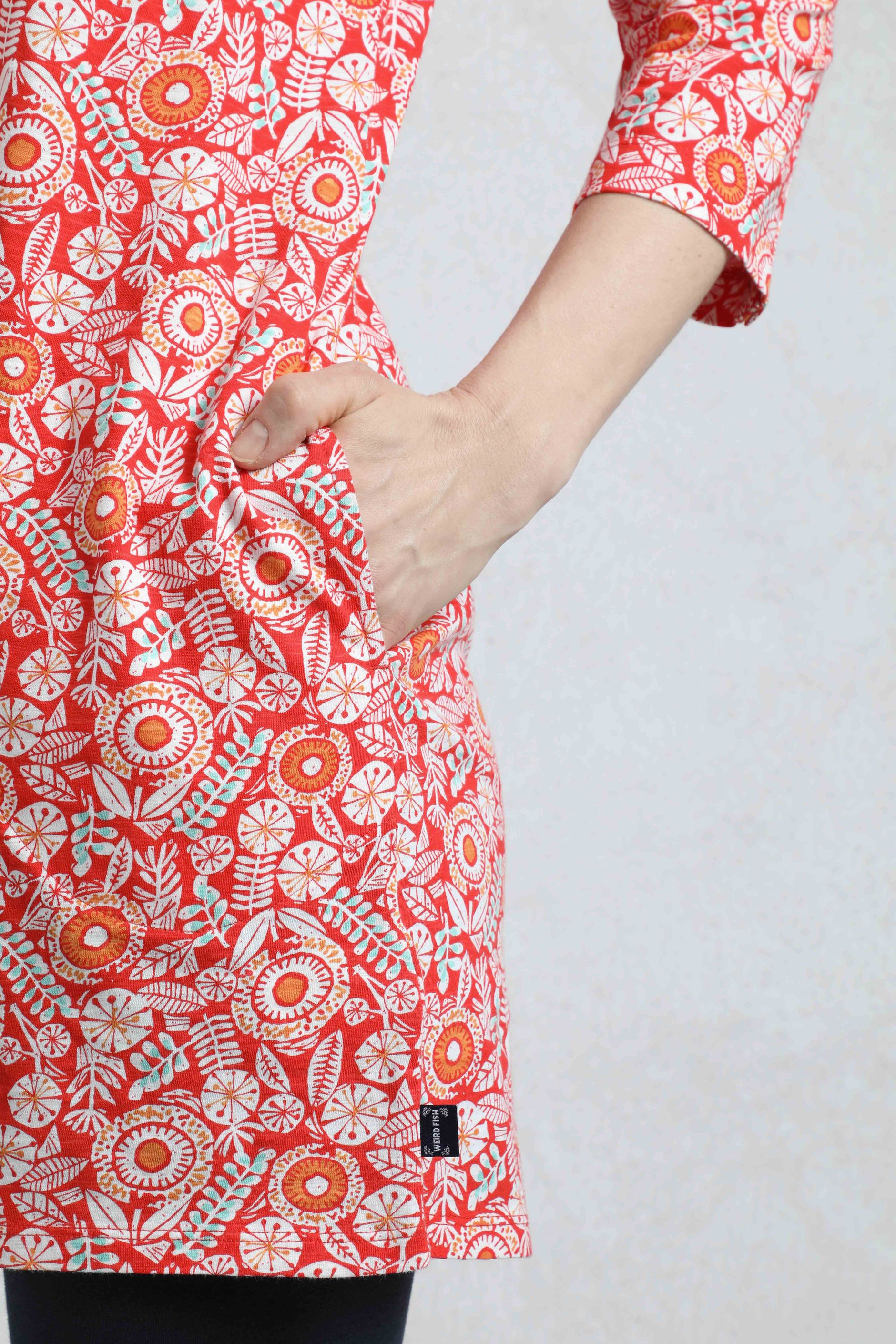 Ava Organic Cotton Printed Slub Tunic Tango Red | Weird Fish