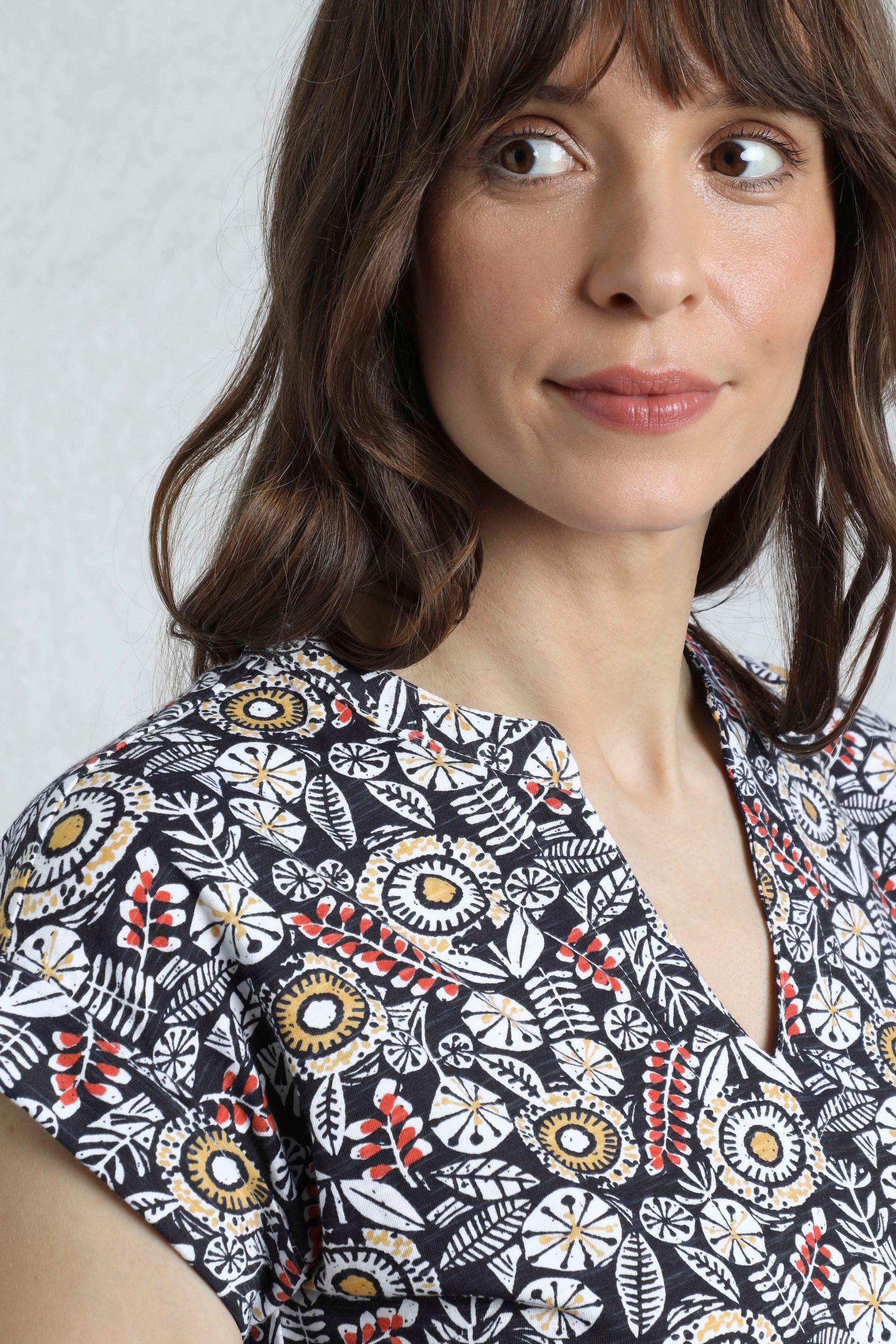 Alia Organic Cotton Printed Jersey Top Navy | Weird Fish