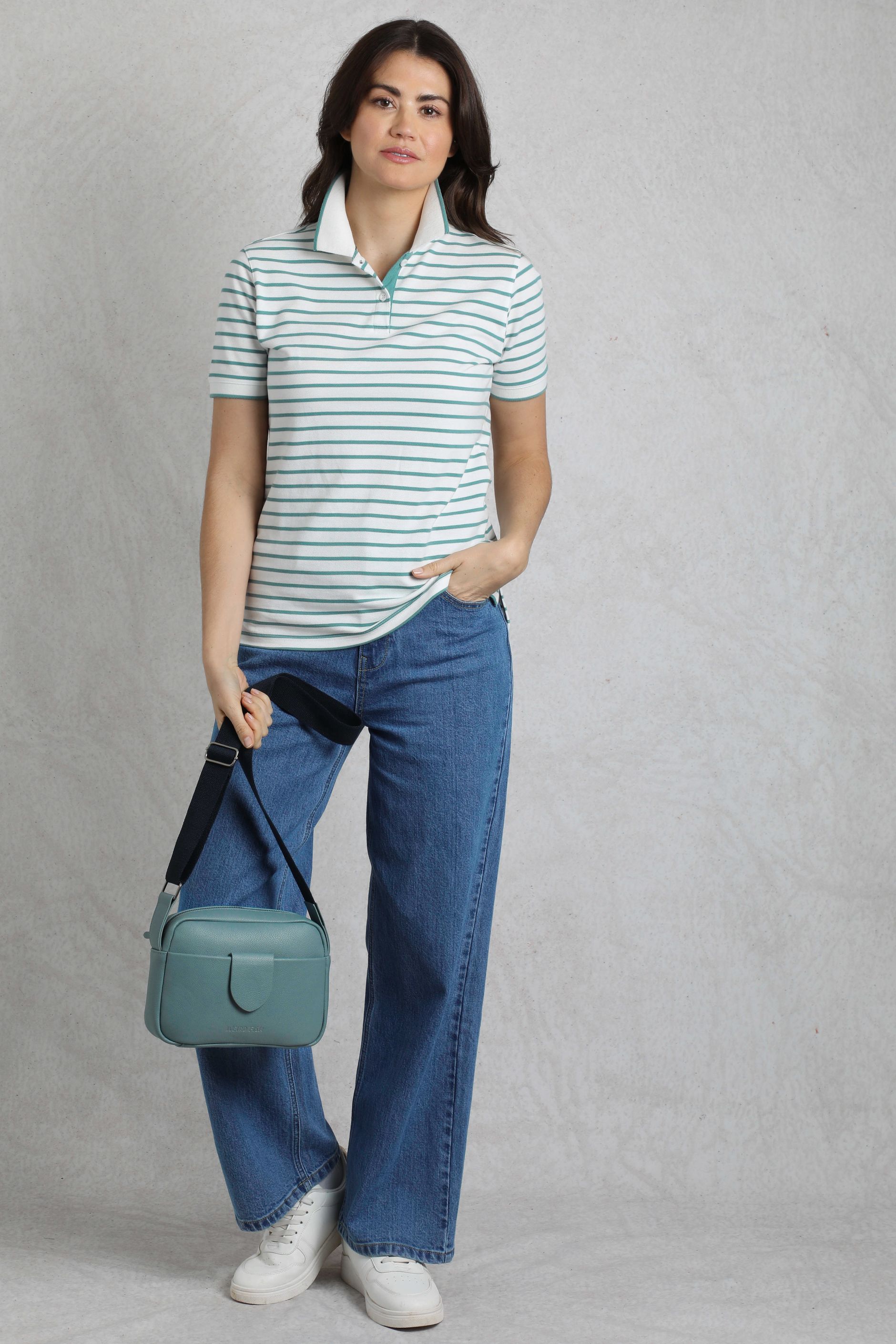 Janely Organic Cotton Striped Pique Polo Mineral Blue | Weird Fish