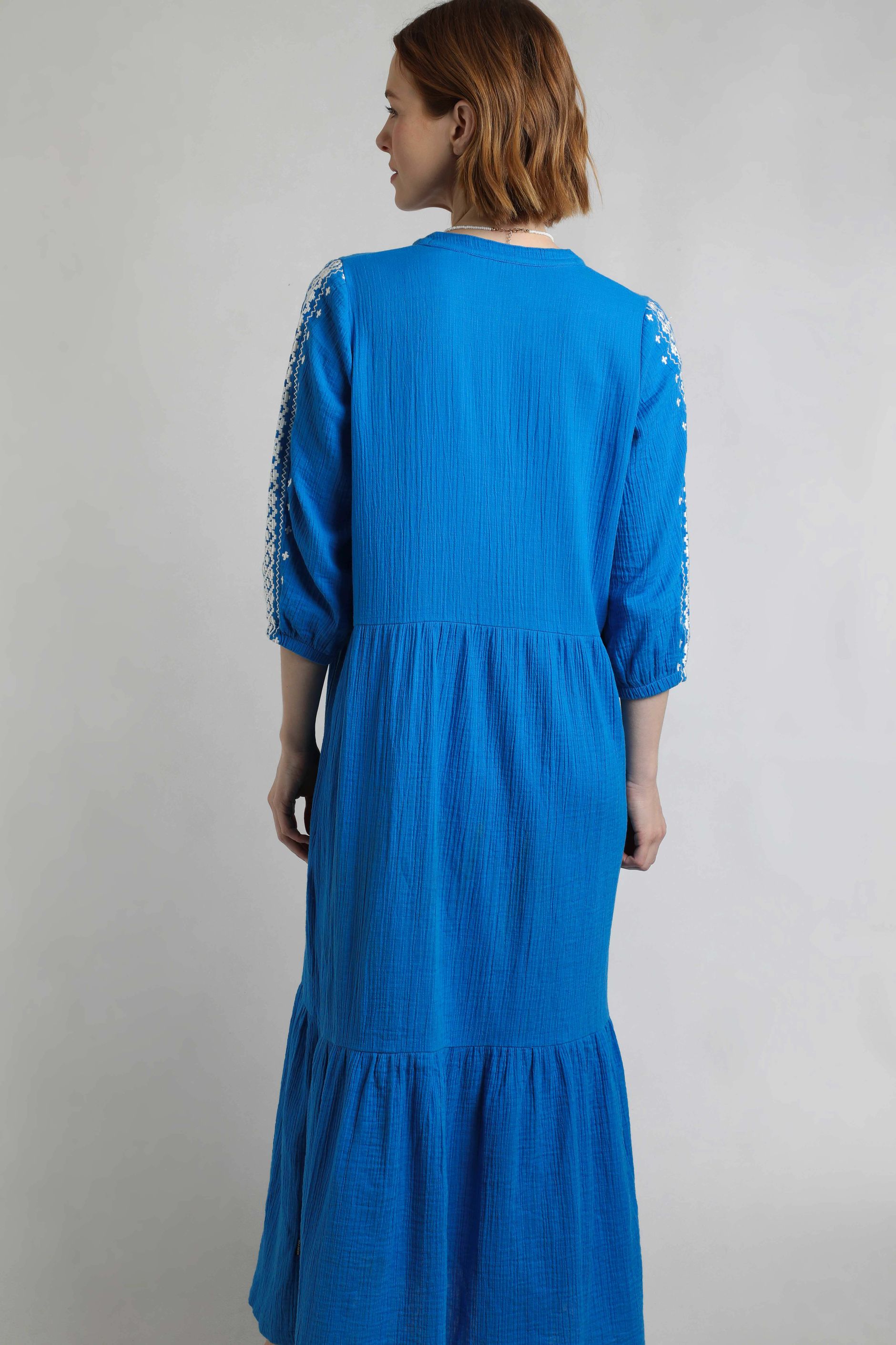 Arles Organic Cotton Embroidered Double Cloth Dress Adriatic Blue ...