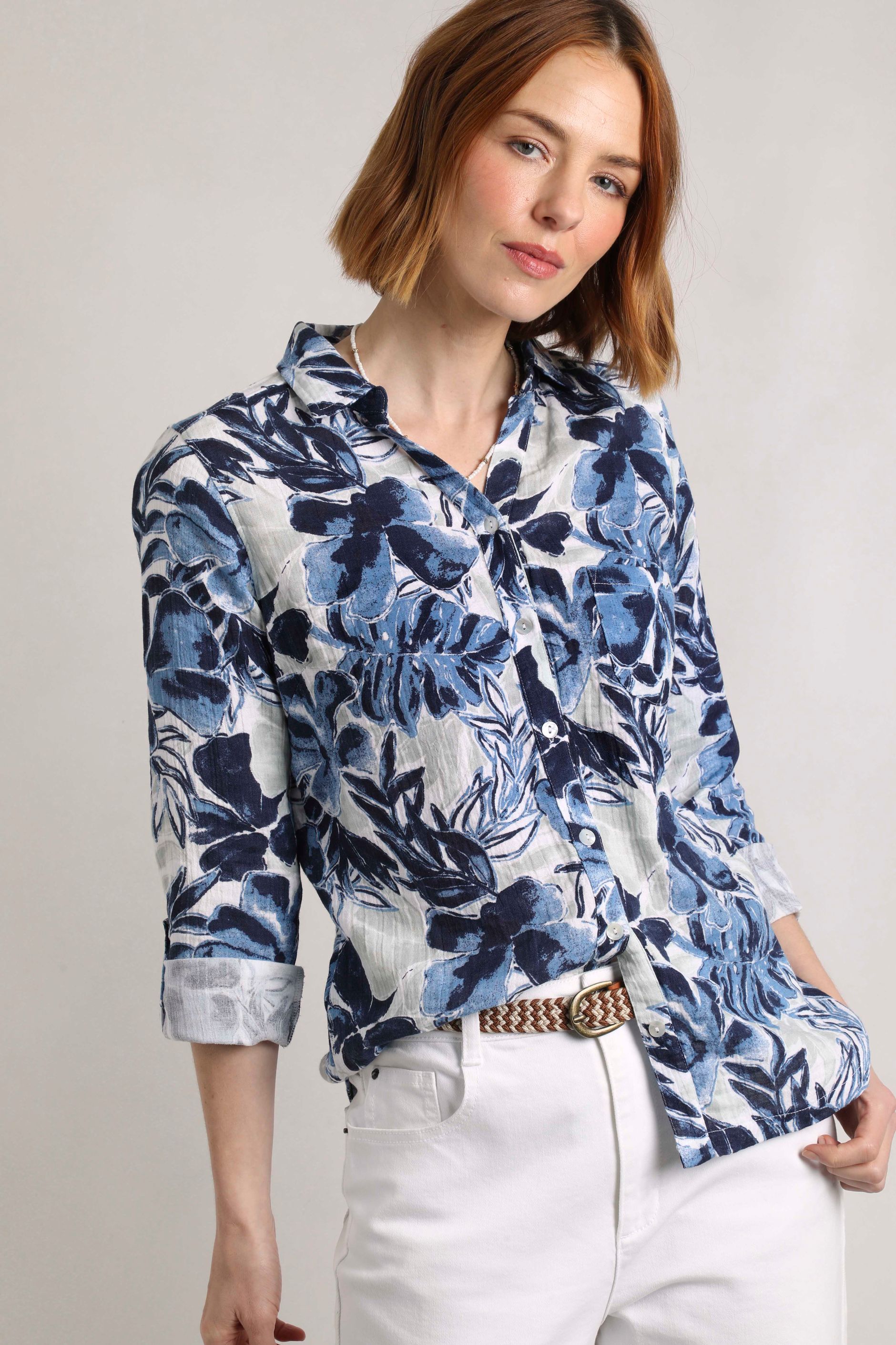 Syona Organic Cotton Double Cloth Printed Shirt Estate blue | Weird Fish