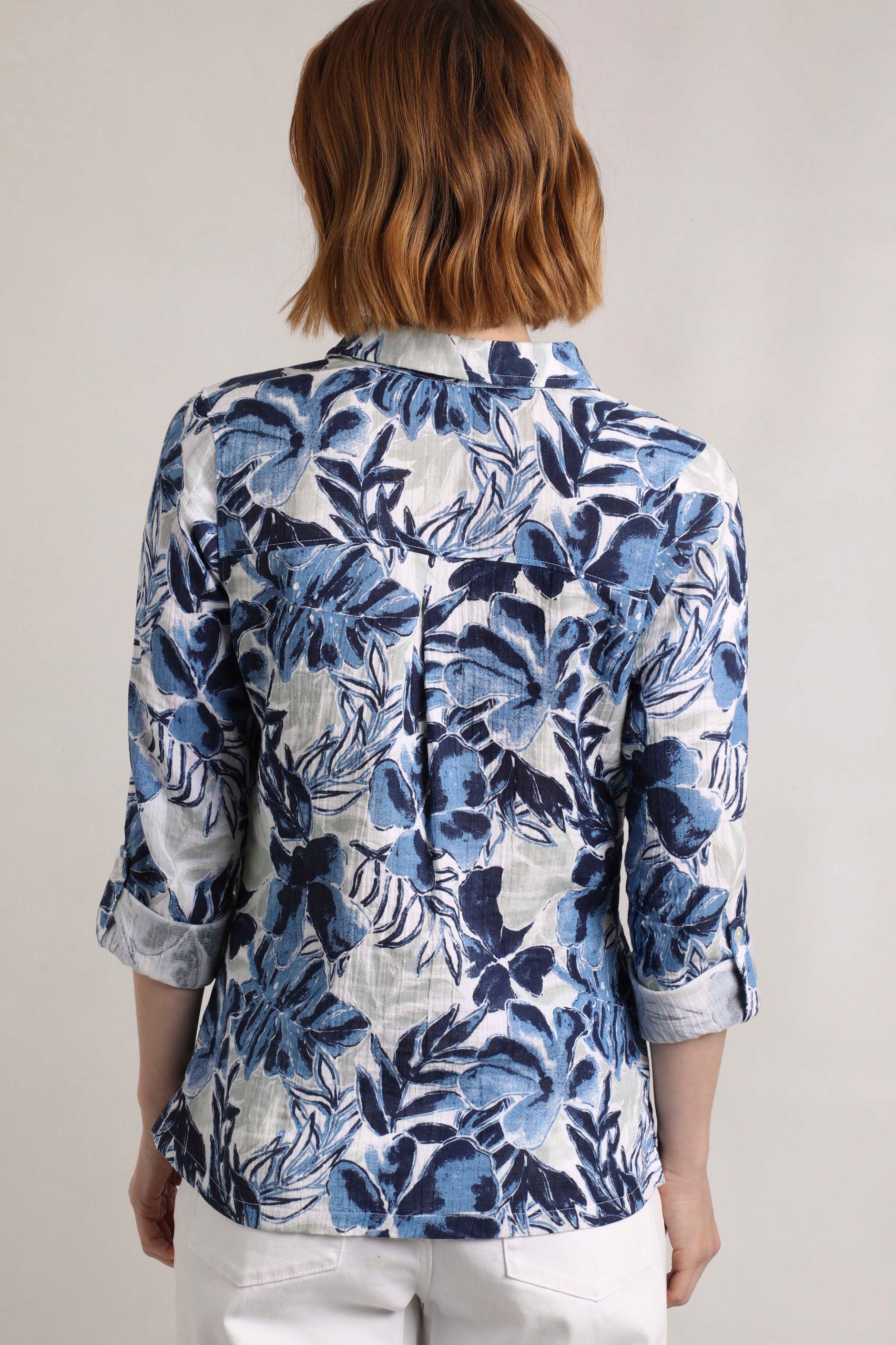 Syona Organic Cotton Double Cloth Printed Shirt Estate blue | Weird Fish