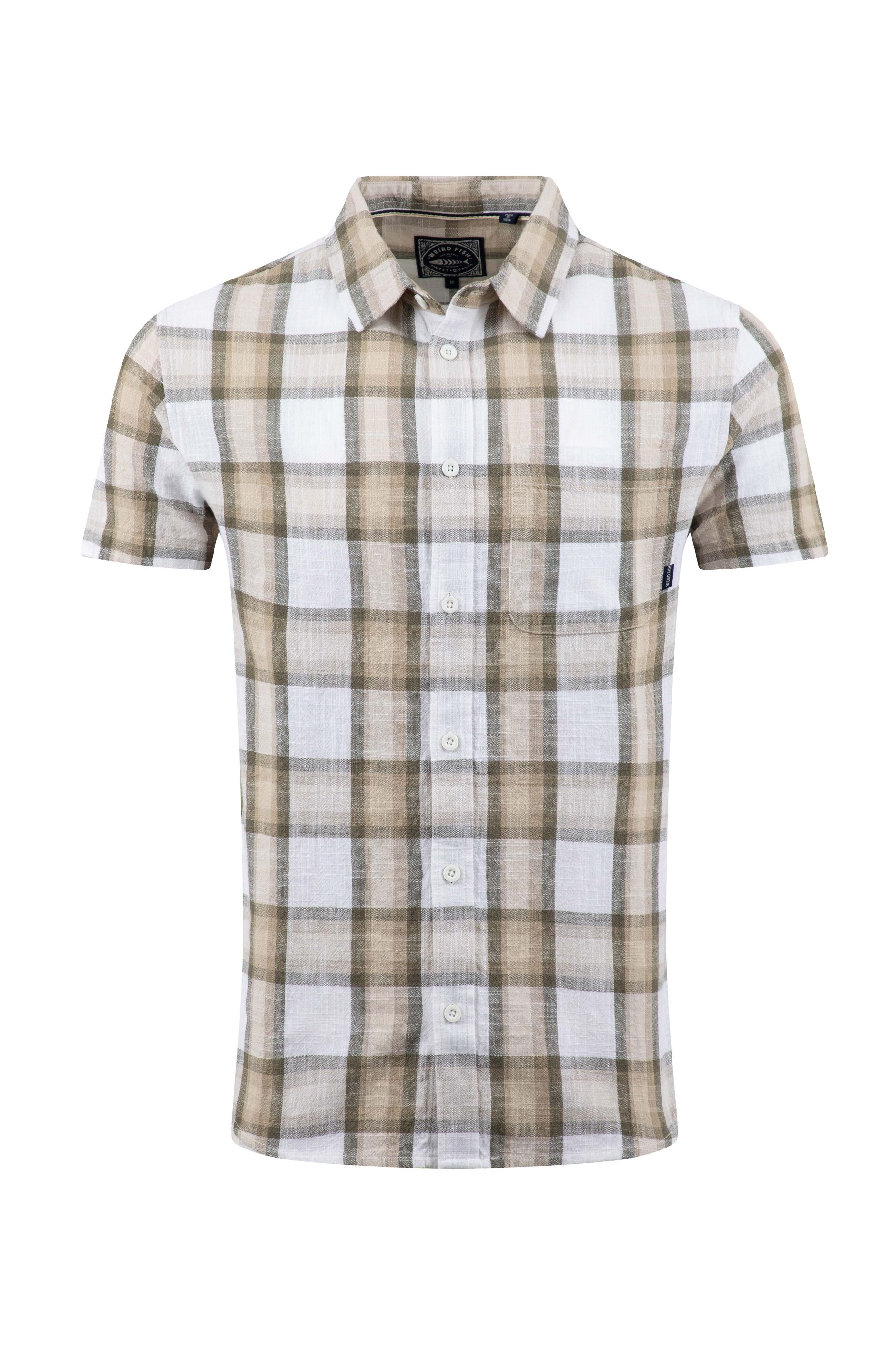 Benjamin Textured Check Shirt Stone | Weird Fish