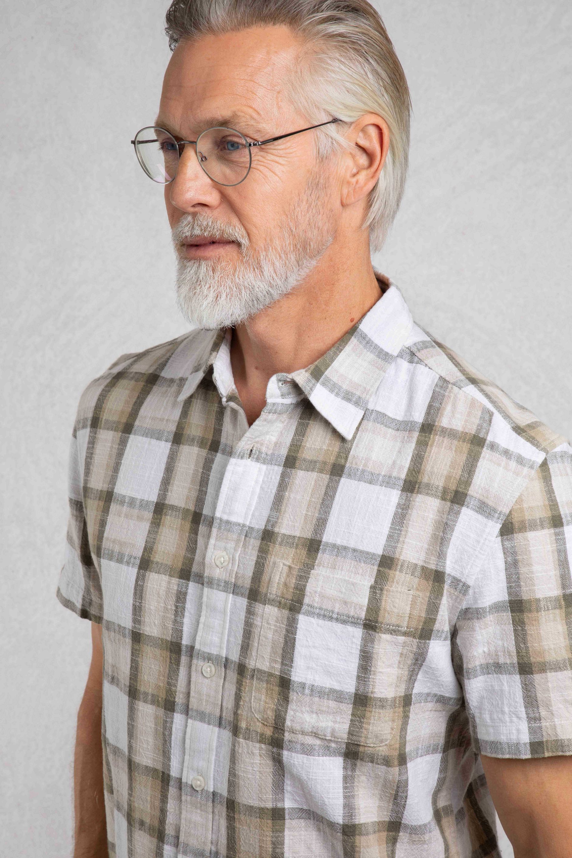 Benjamin Textured Check Shirt Stone | Weird Fish