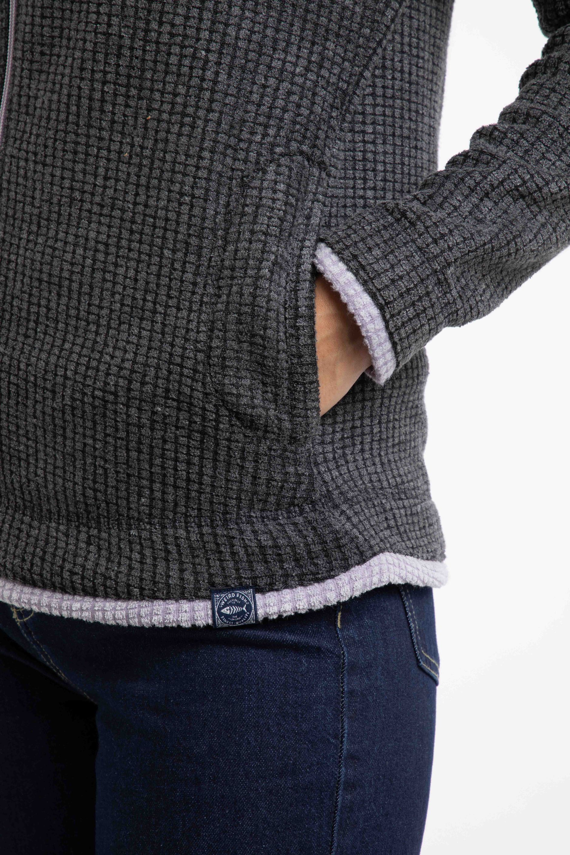 Ariana Full Zip Grid Fleece Washed Black | Weird Fish