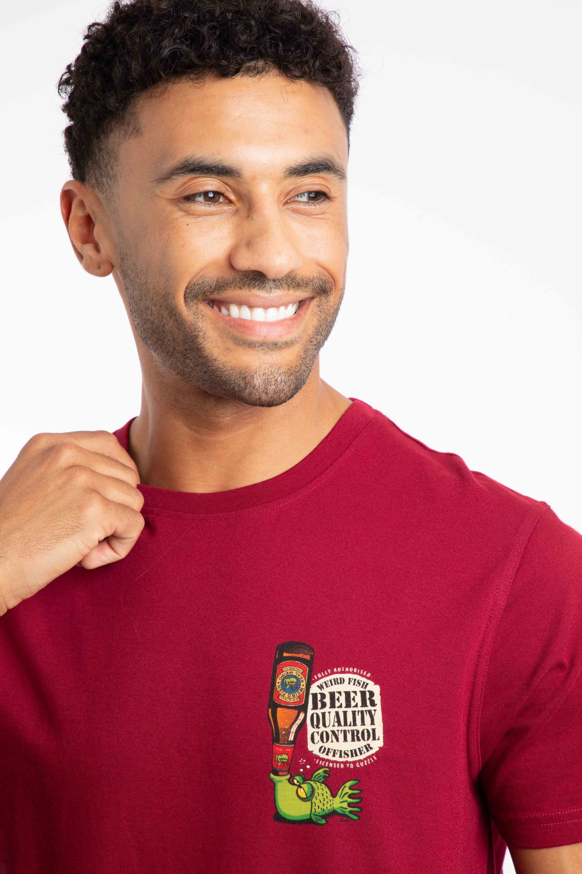 Beer Offisher Back Print Artist T-Shirt Garnet | Weird Fish