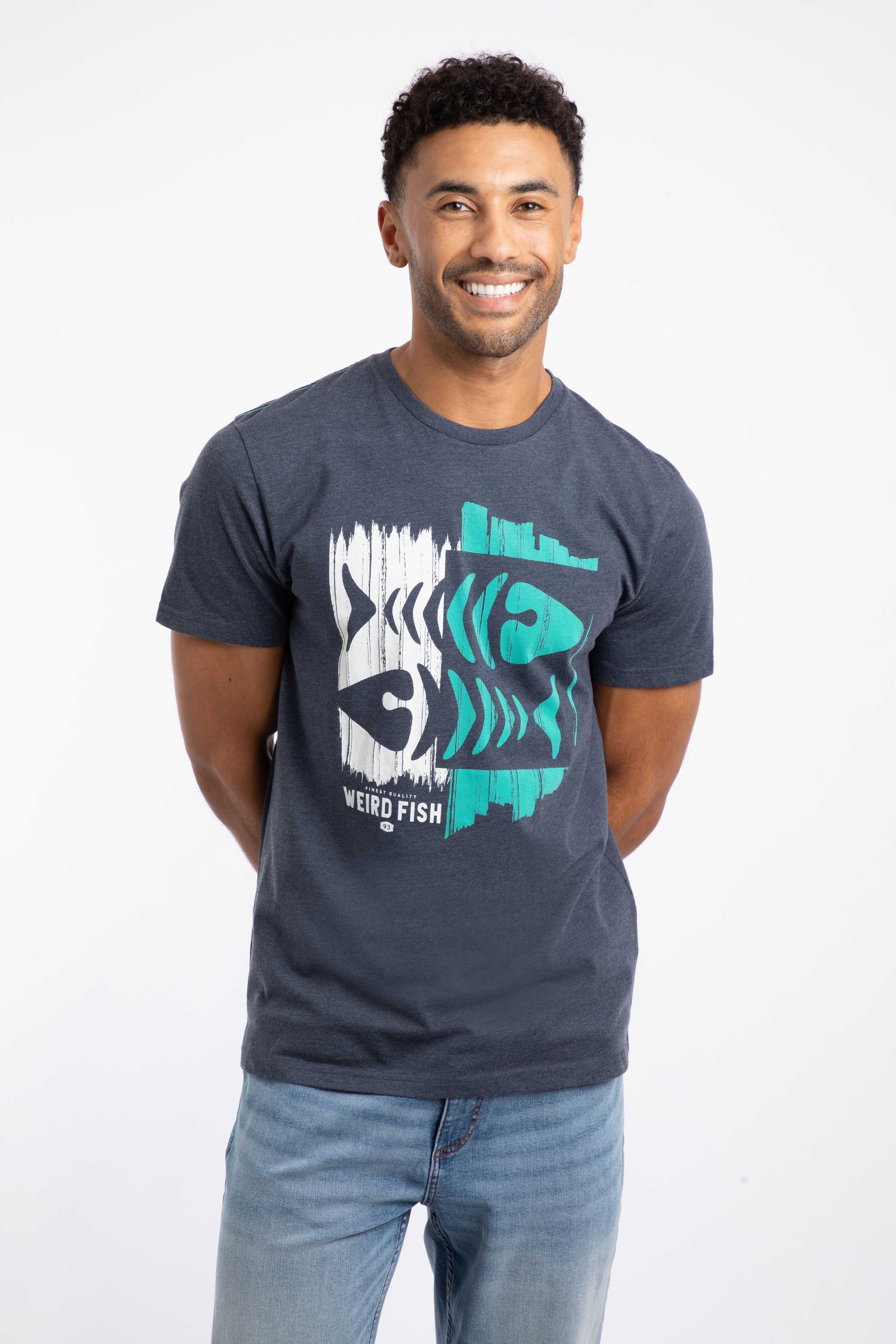 Double Fish Front Print Eco Graphic T-Shirt Navy | Weird Fish