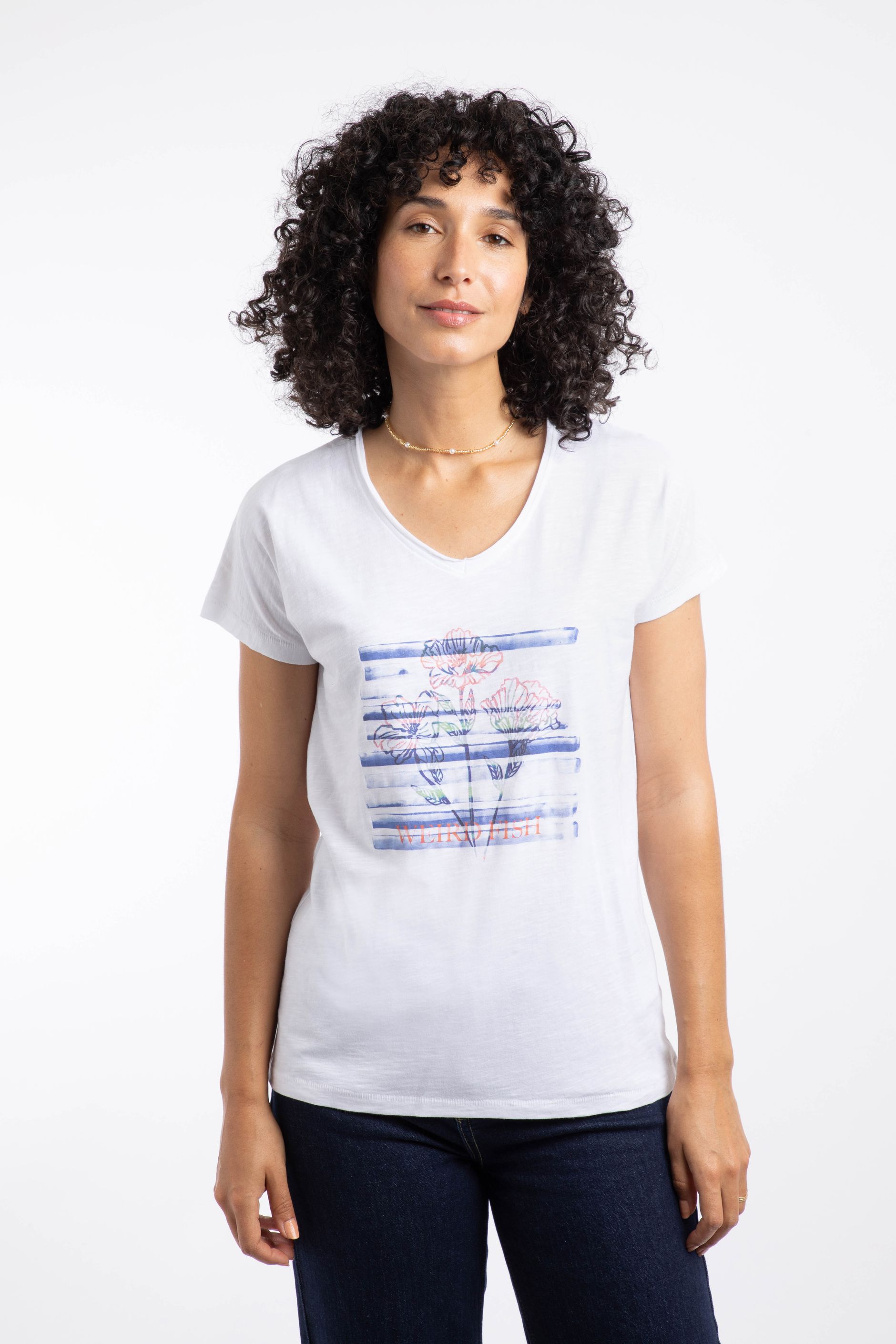Watercolour Flower Front Print Graphic T-Shirt White | Weird Fish