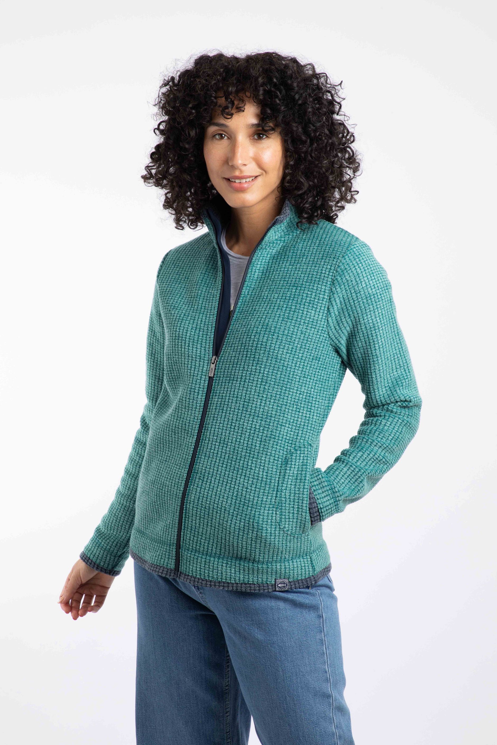 Ariana Full Zip Grid Fleece Leaf Green | Weird Fish