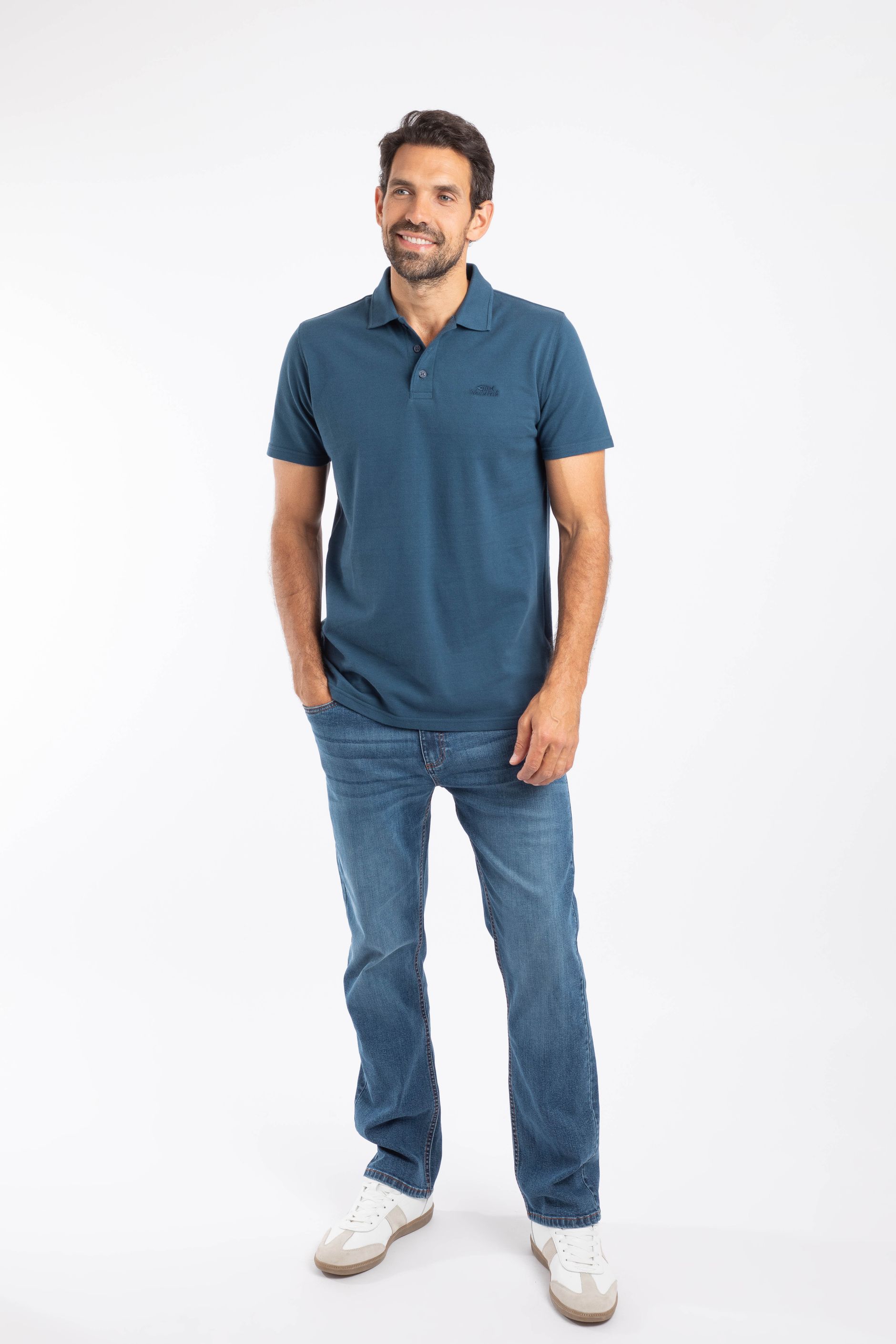Giles Pique Polo Shirt Federal Blue | Weird Fish