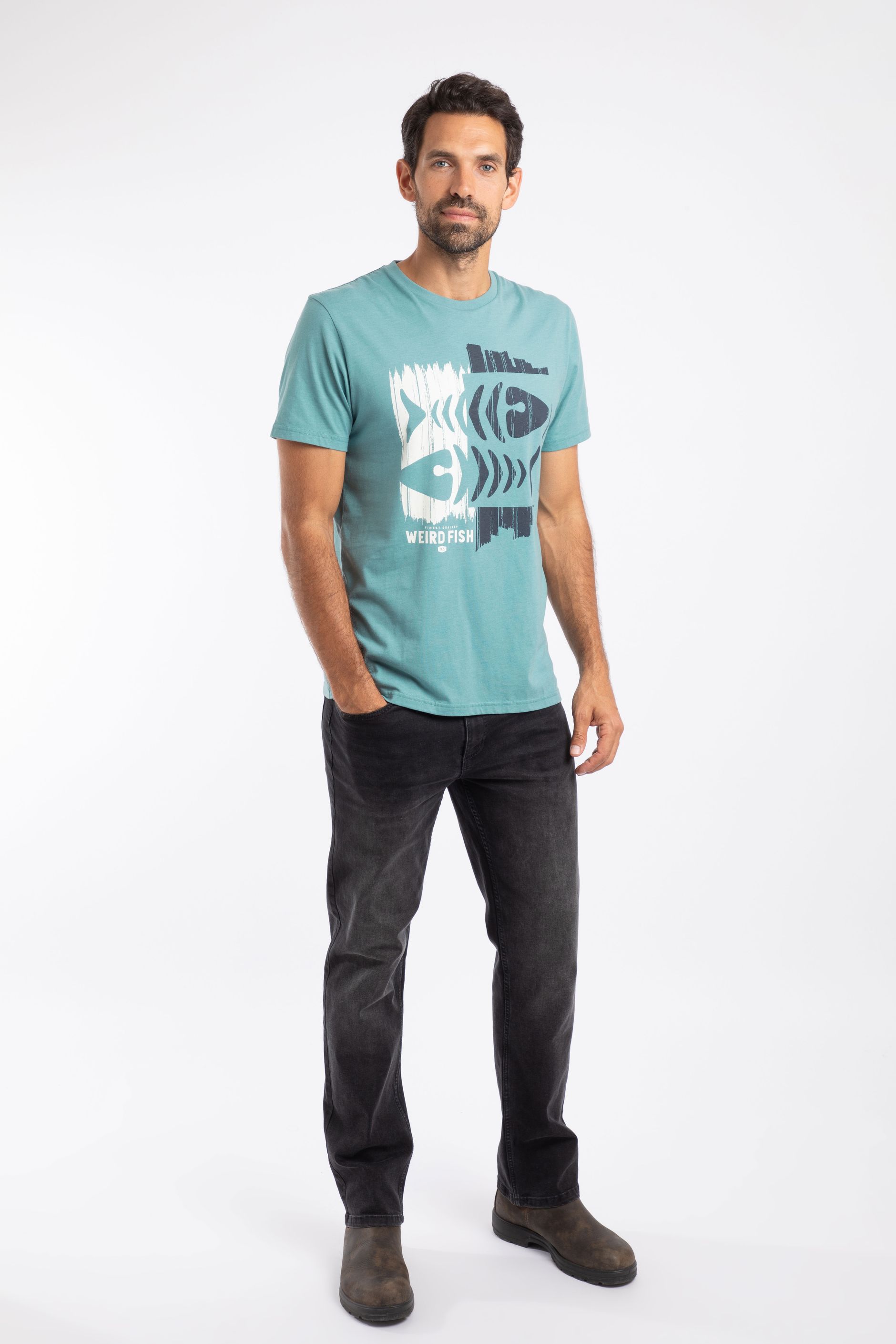 Double Fish Front Print Eco Graphic T-Shirt Smoked Blue | Weird Fish