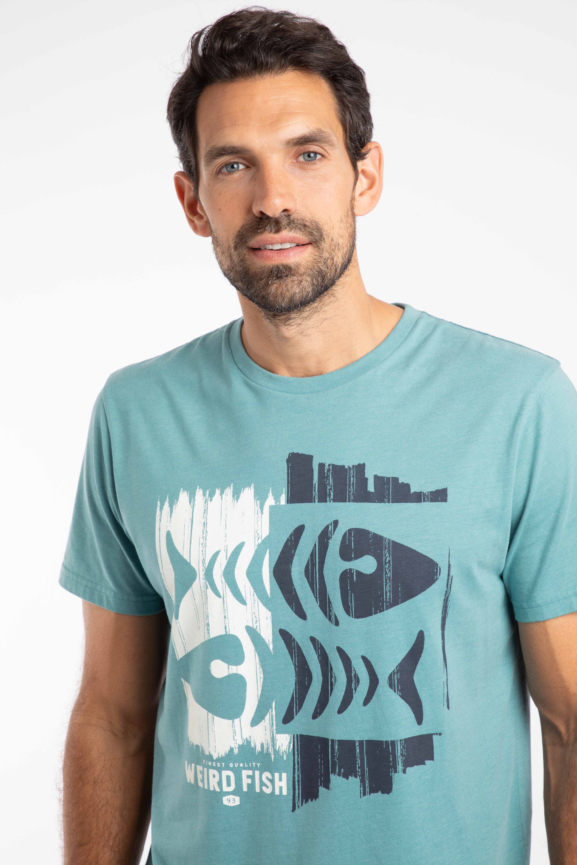 Double Fish Front Print Eco Graphic T-Shirt Smoked Blue | Weird Fish
