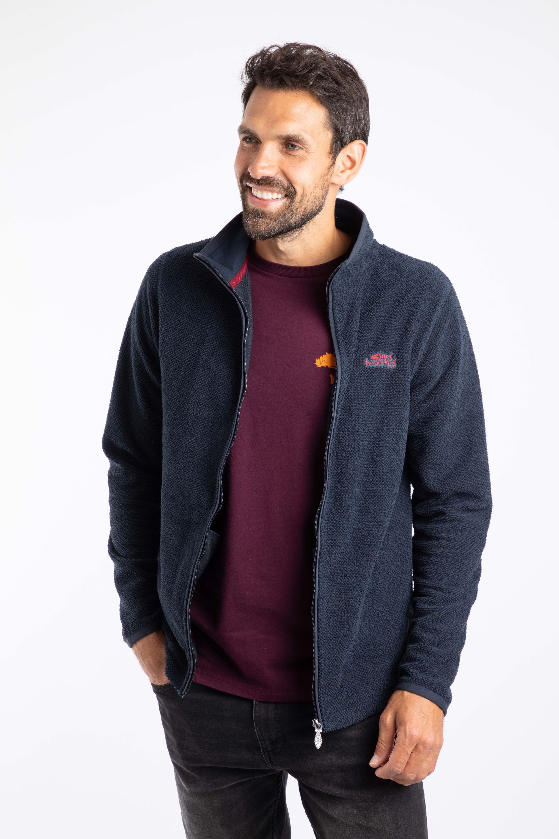 Merrill Full Zip Textured Fleece Midnight | Weird Fish