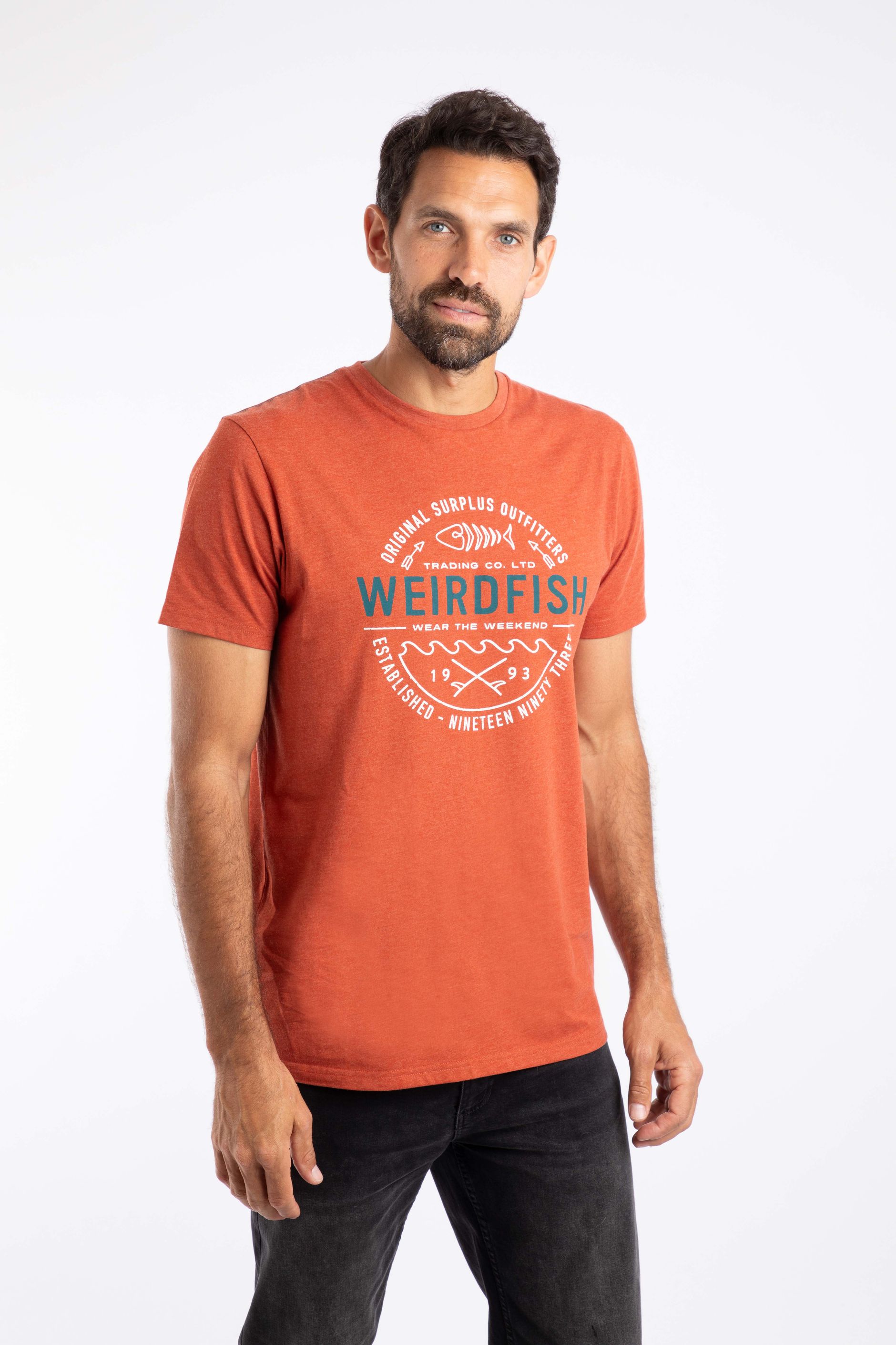 Waves Front Print Graphic T-Shirt Rust Leaves | Weird Fish
