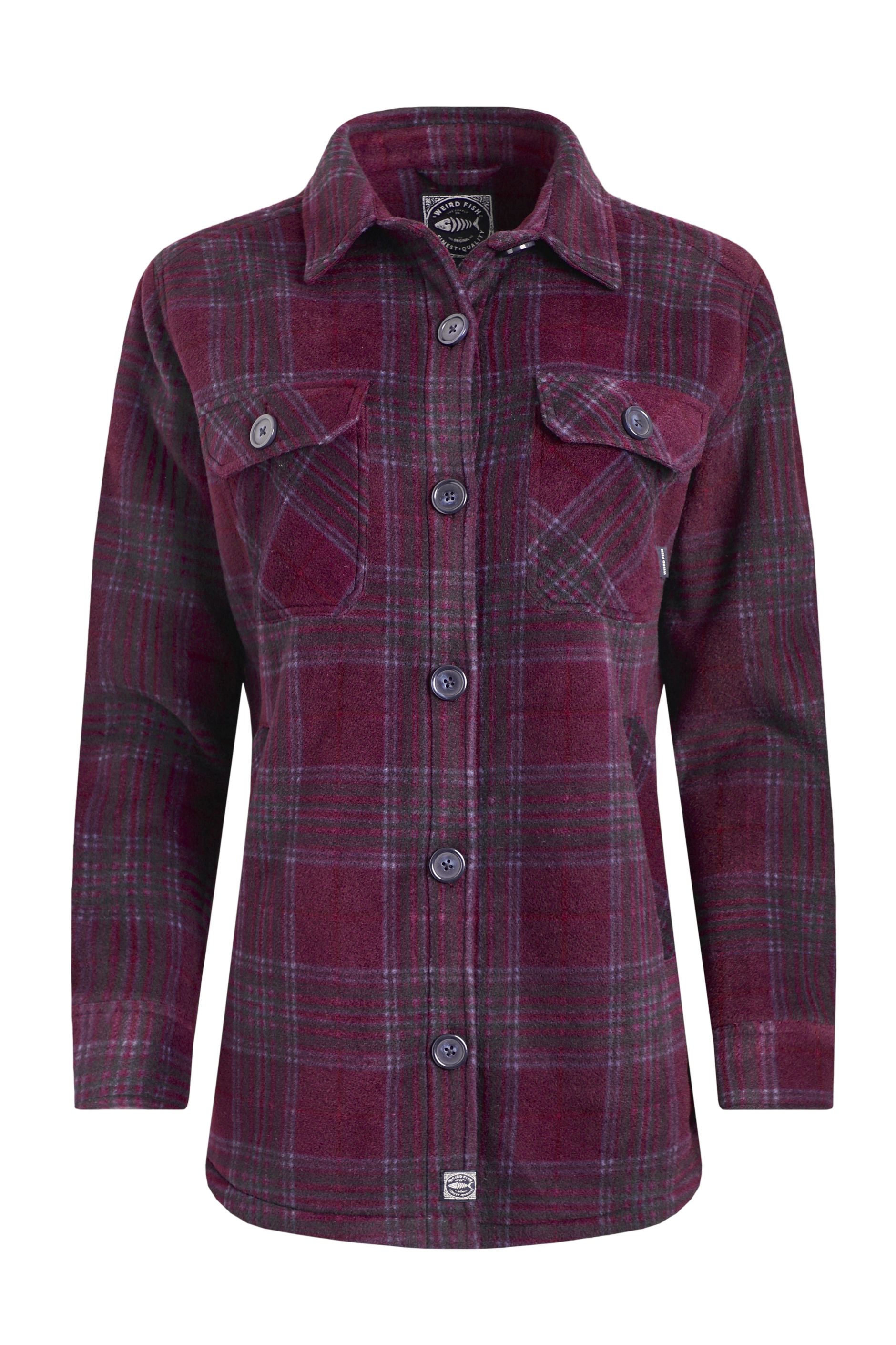 Autumn Check Fleece Shacket Aubergine | Weird Fish