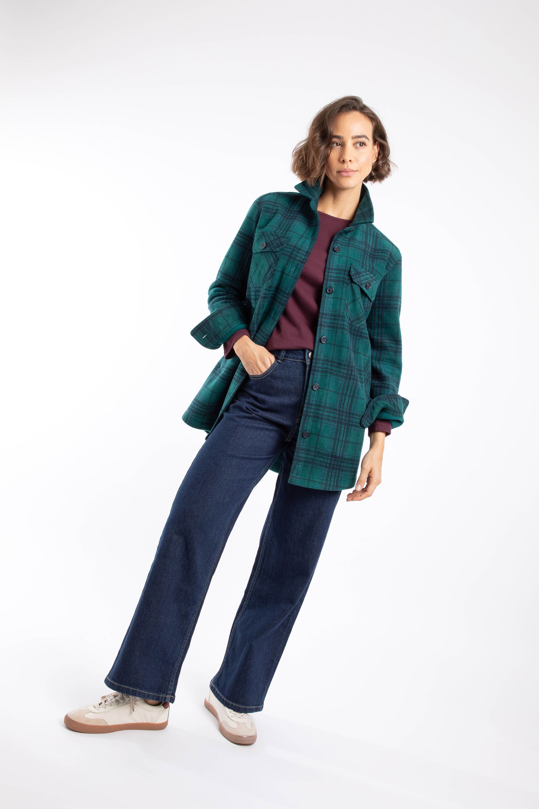 Autumn Check Fleece Shacket Cedar Green | Weird Fish