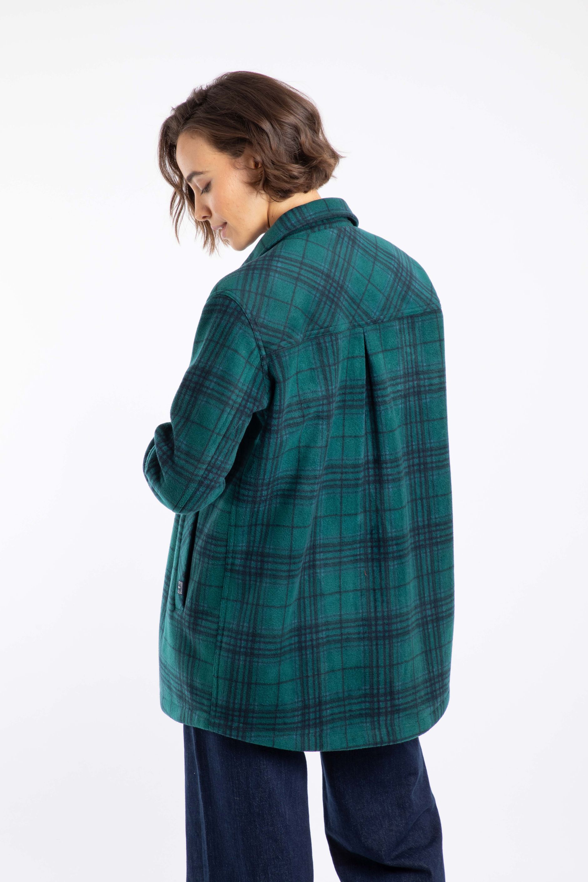 Autumn Check Fleece Shacket Cedar Green | Weird Fish