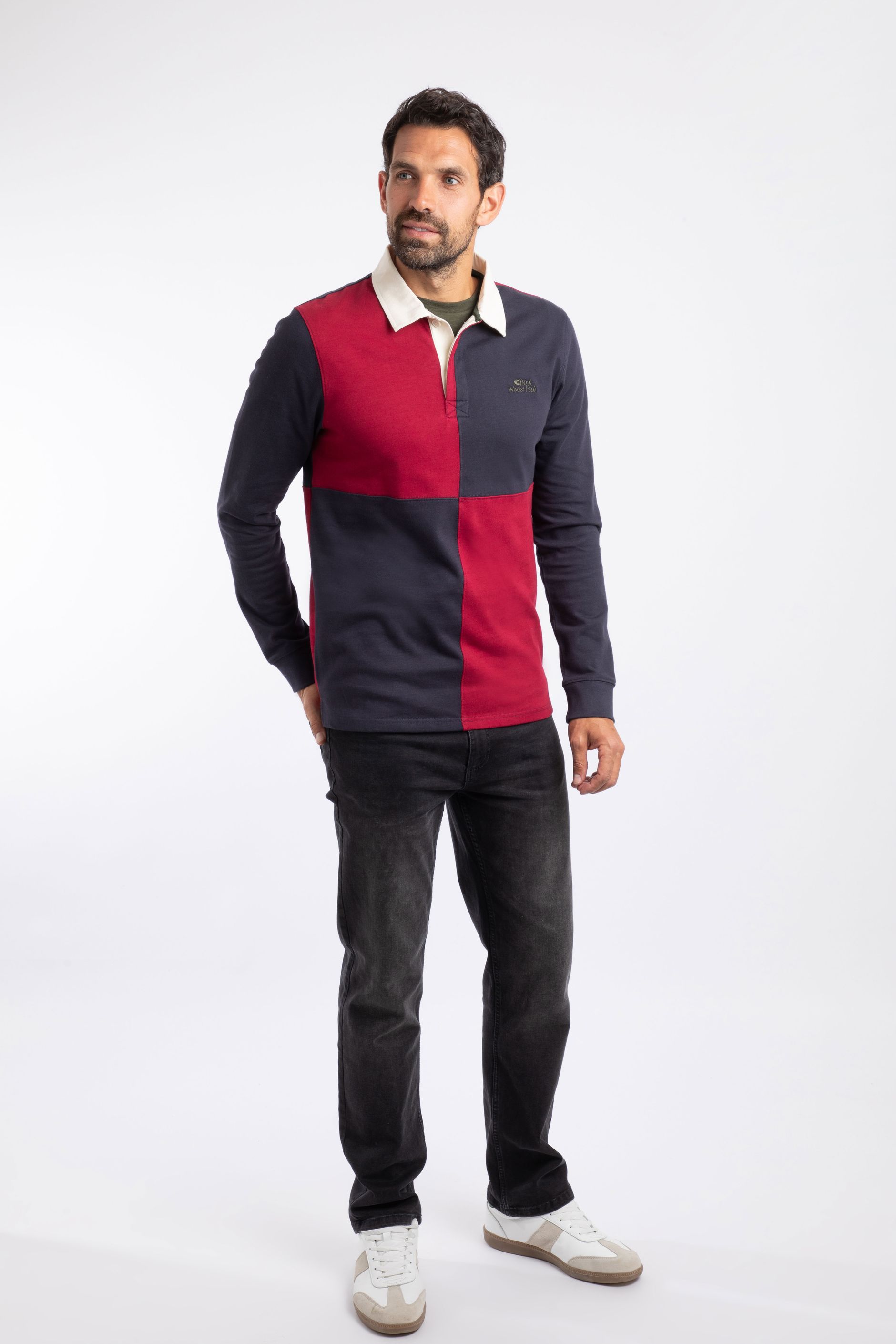 Lyon Organic Cotton Colour Block Rugby Shirt Garnet | Weird Fish