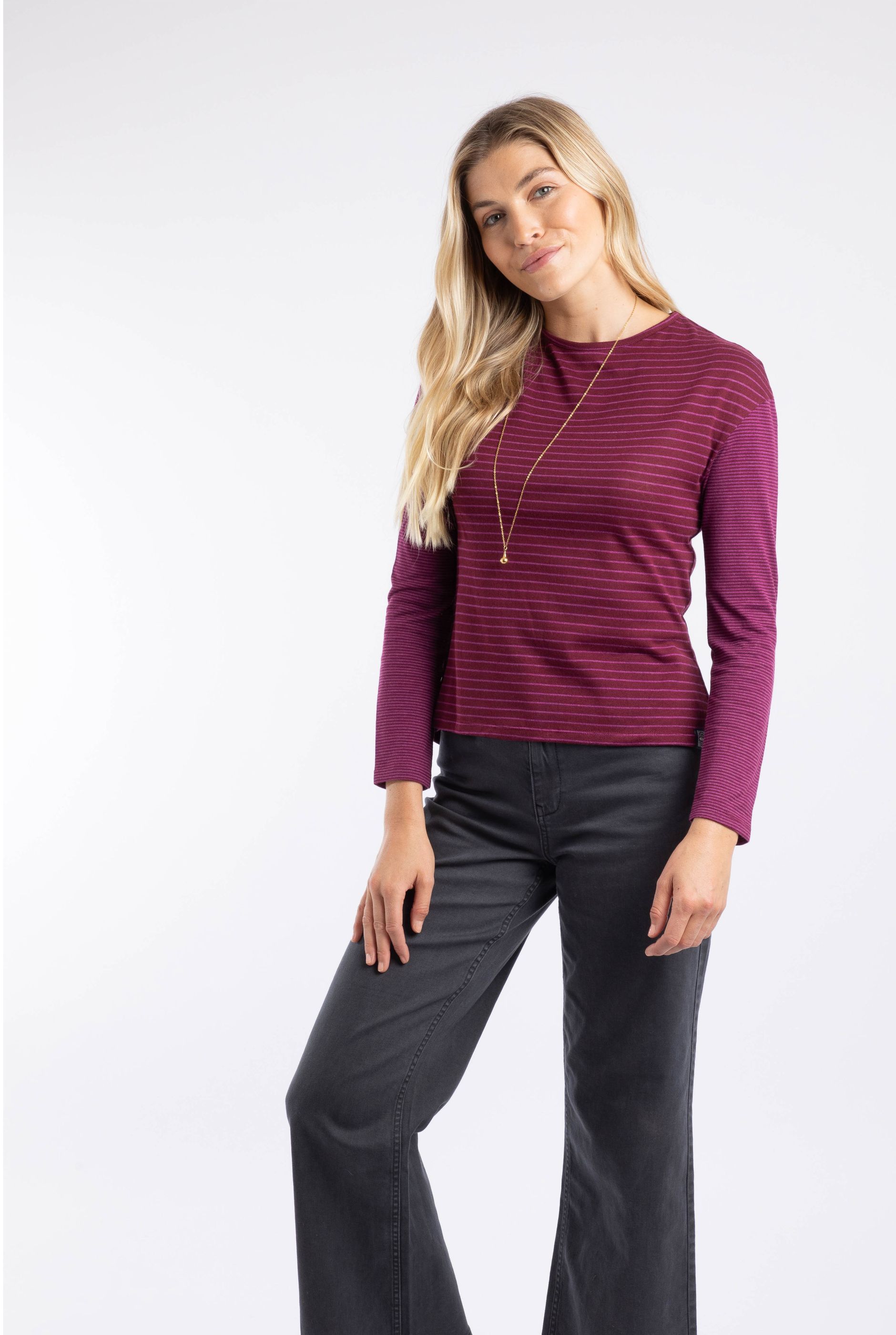 Calfee Striped Long Sleeve T-Shirt Beet | Weird Fish