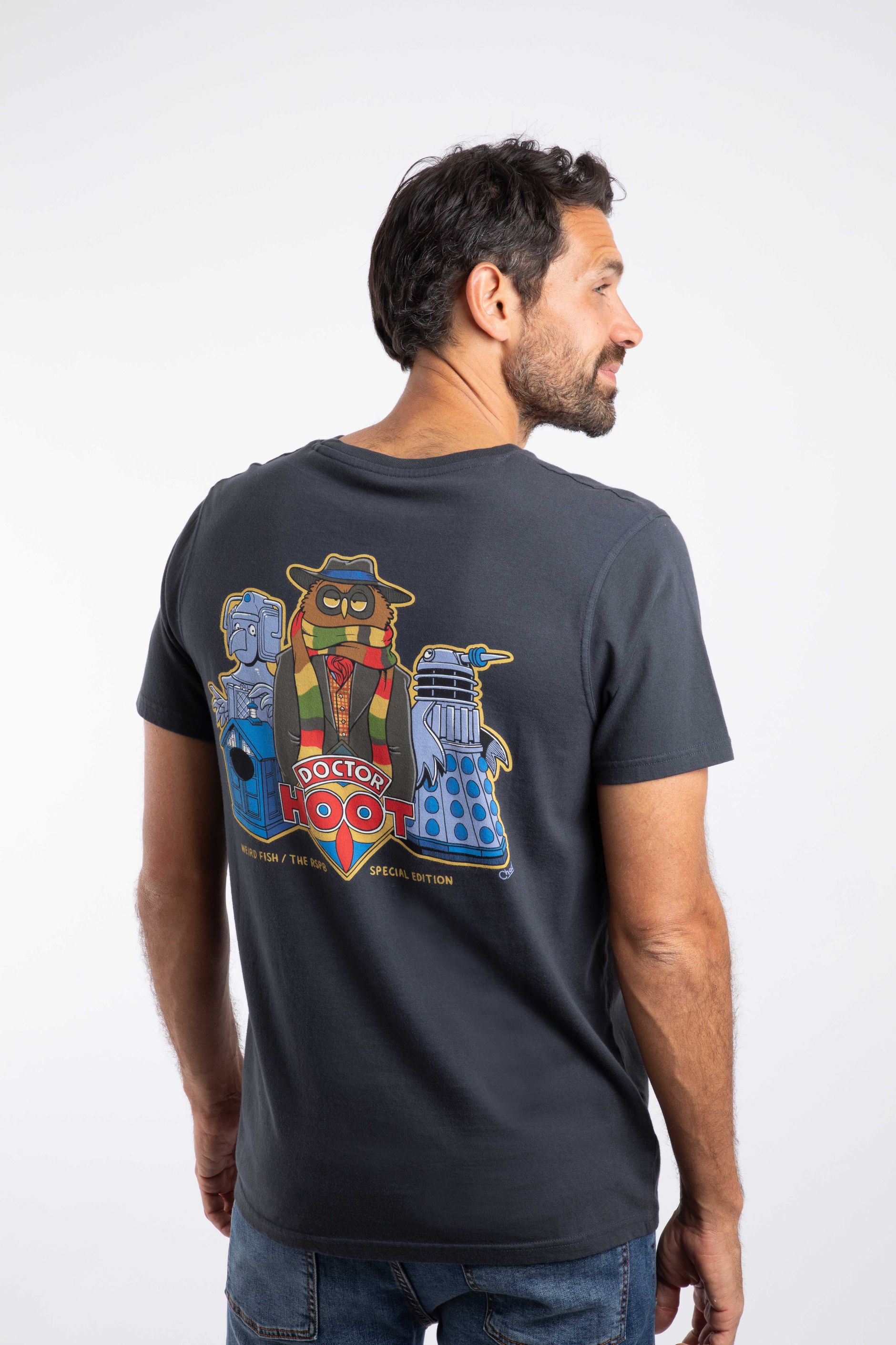 Doctor Hoot Back Print Artist T-Shirt Navy | Weird Fish