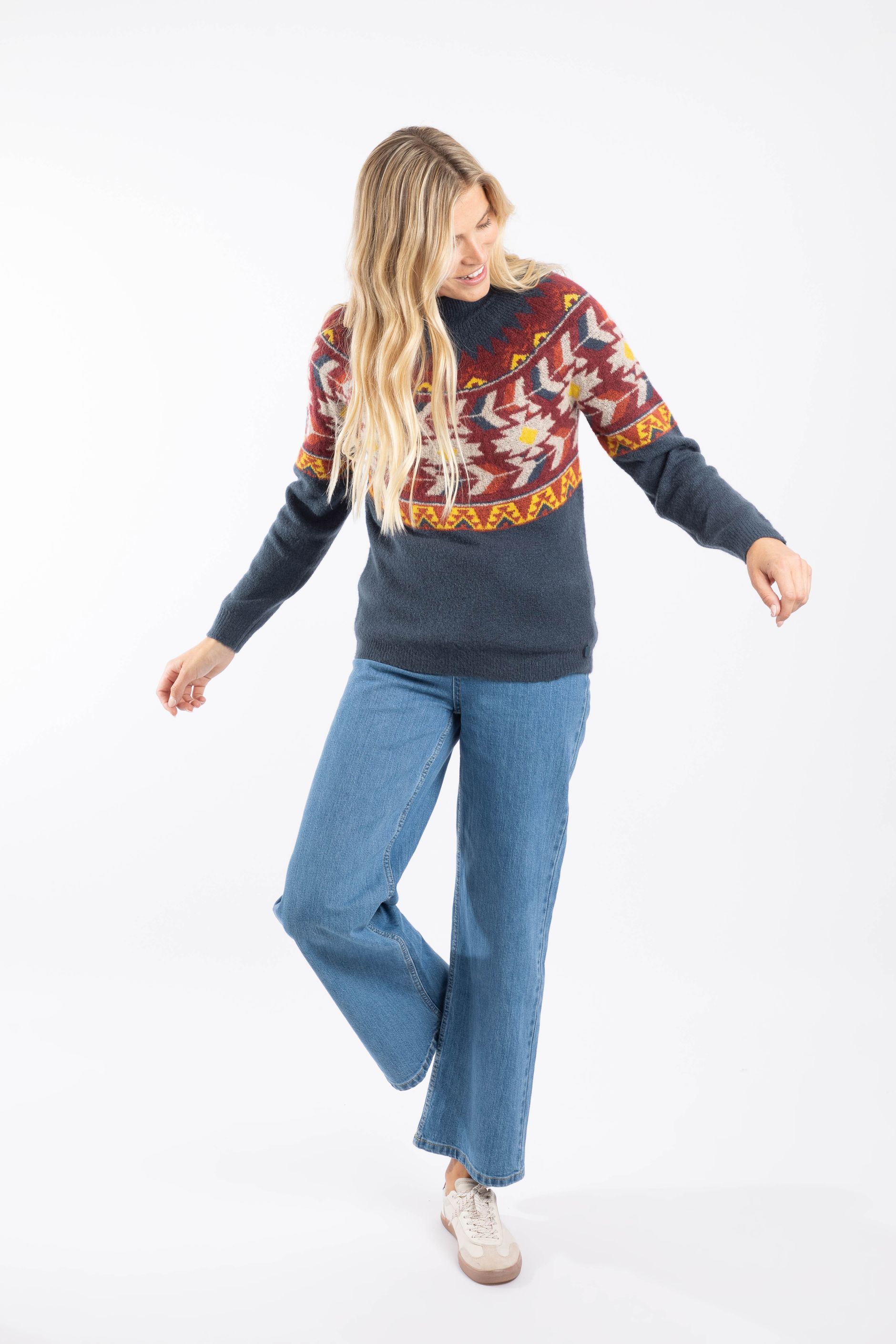 Arelia Ikat Knitted Jumper Navy | Weird Fish