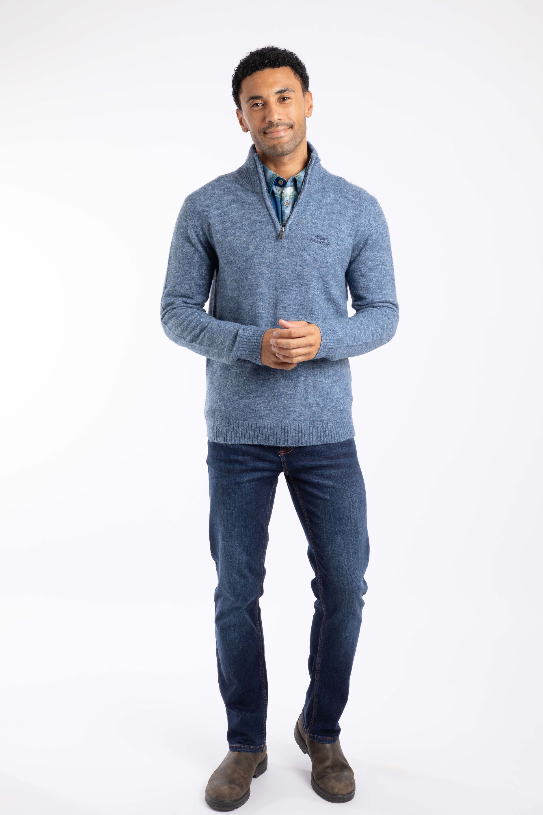 Altwood 1/4 Zip Jumper Pale Denim | Weird Fish