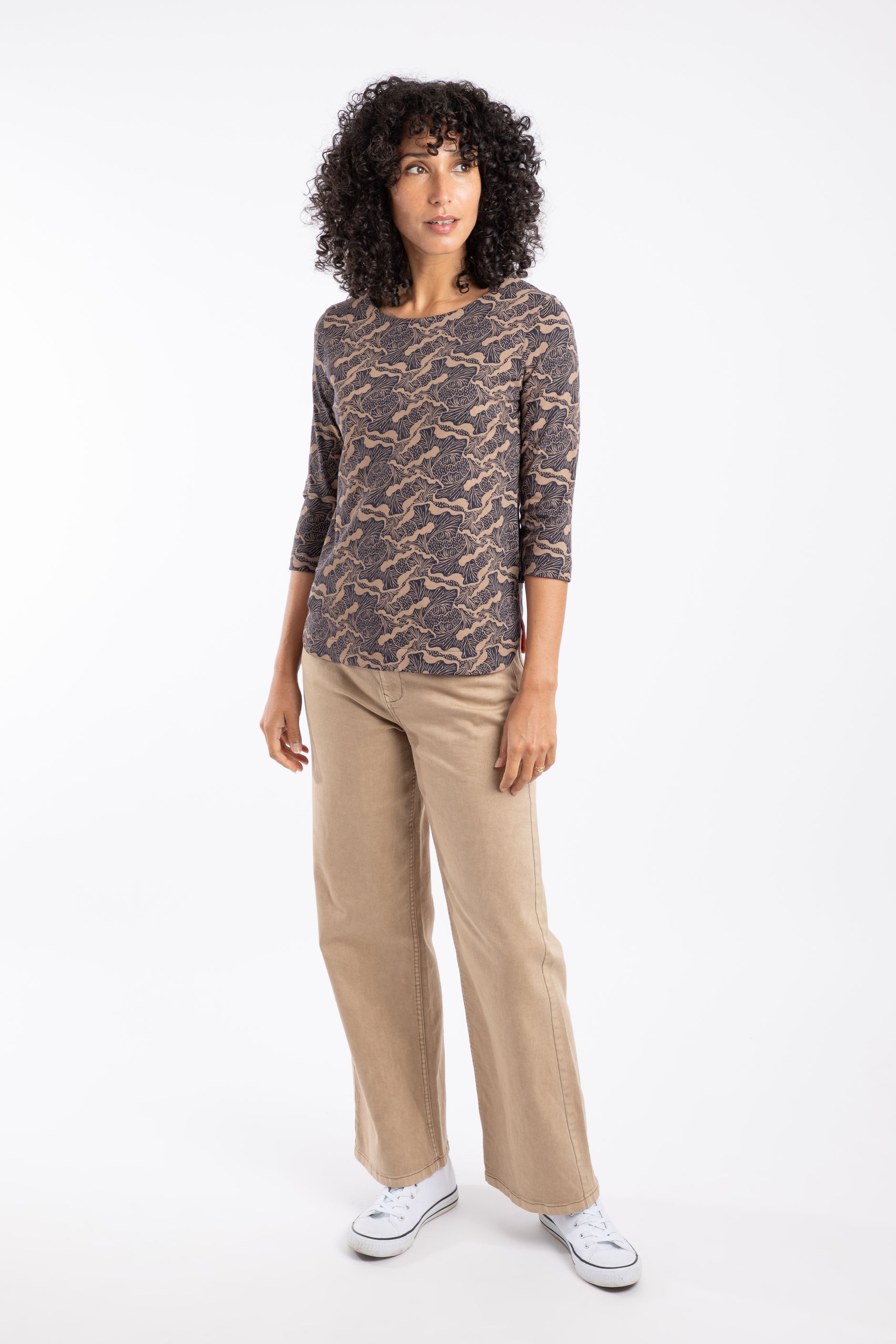 Rachel Printed Jersey Tee Tan | Weird Fish