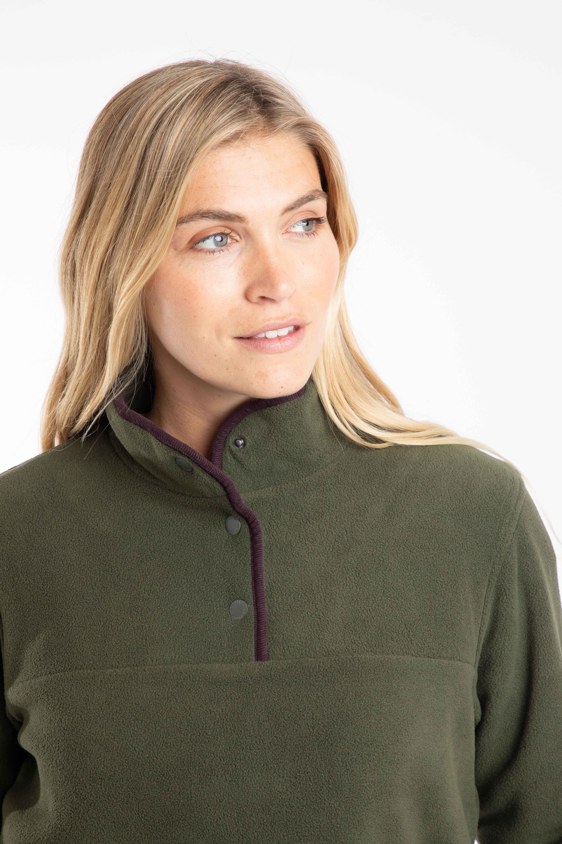 Harriet Funnel Neck Micro Fleece Deep Lichen Green | Weird Fish