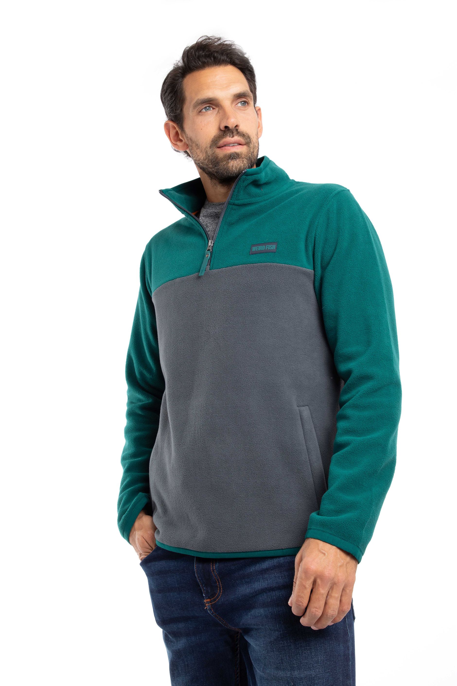 Tristan Colour Block Micro Fleece Cedar Green | Weird Fish
