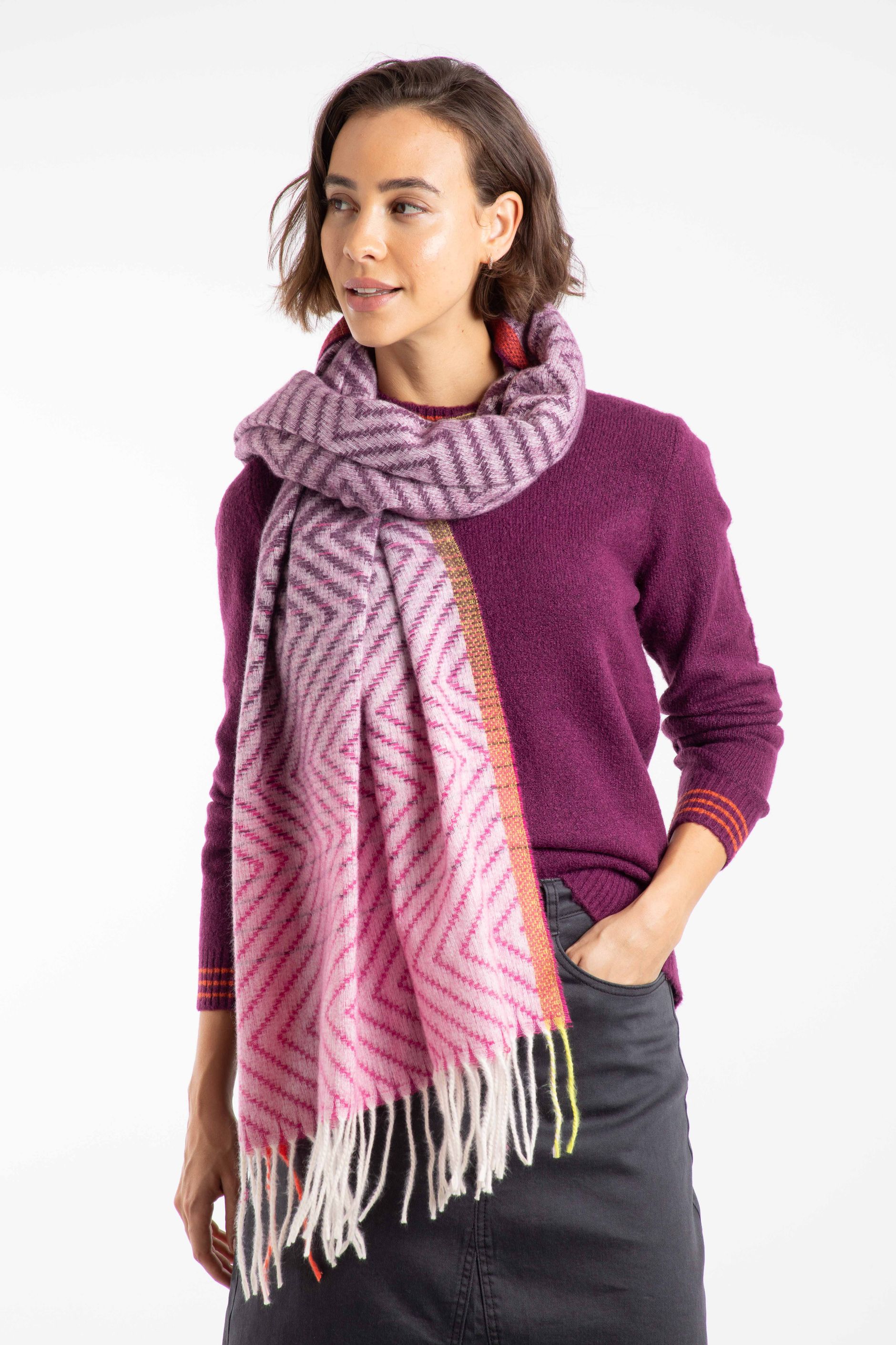 Jadida Brushed Zig-Zag Scarf Beet | Weird Fish