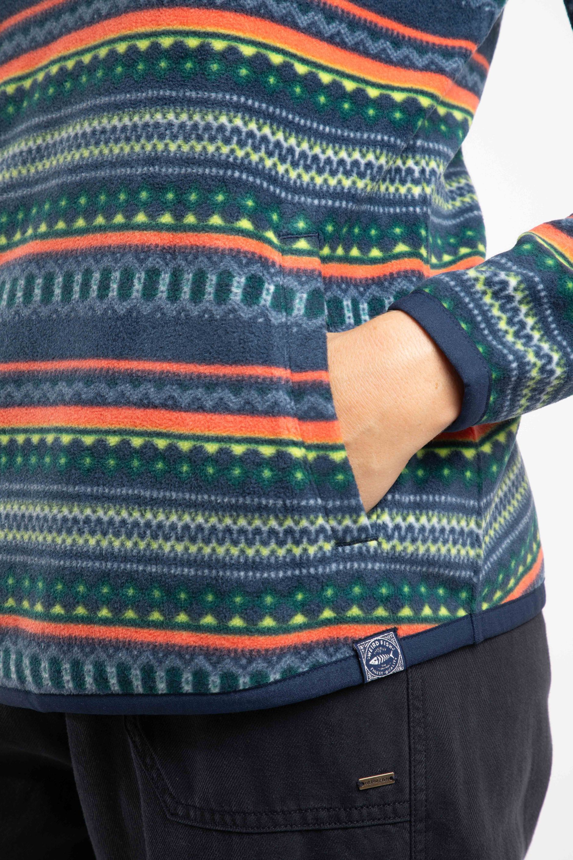 Reena 1/4 Zip Printed Micro Fleece Deep Sea Blue | Weird Fish