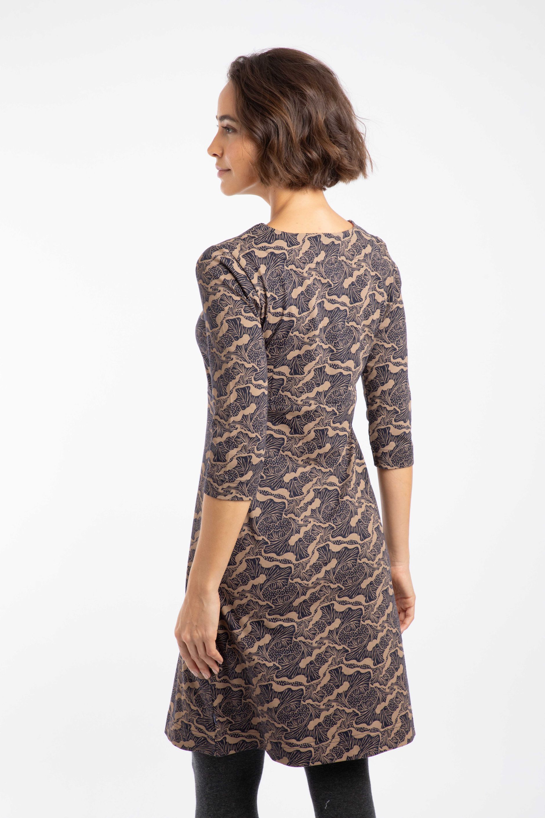 Shafika Organic Cotton Printed Jersey Dress Tan | Weird Fish