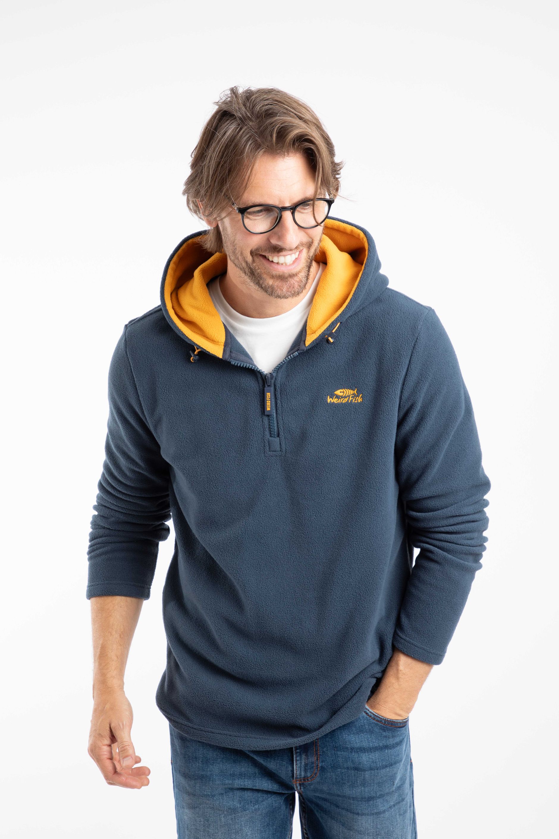 Gervase 1/4 Zip Microfleece Hoodie Navy | Weird Fish