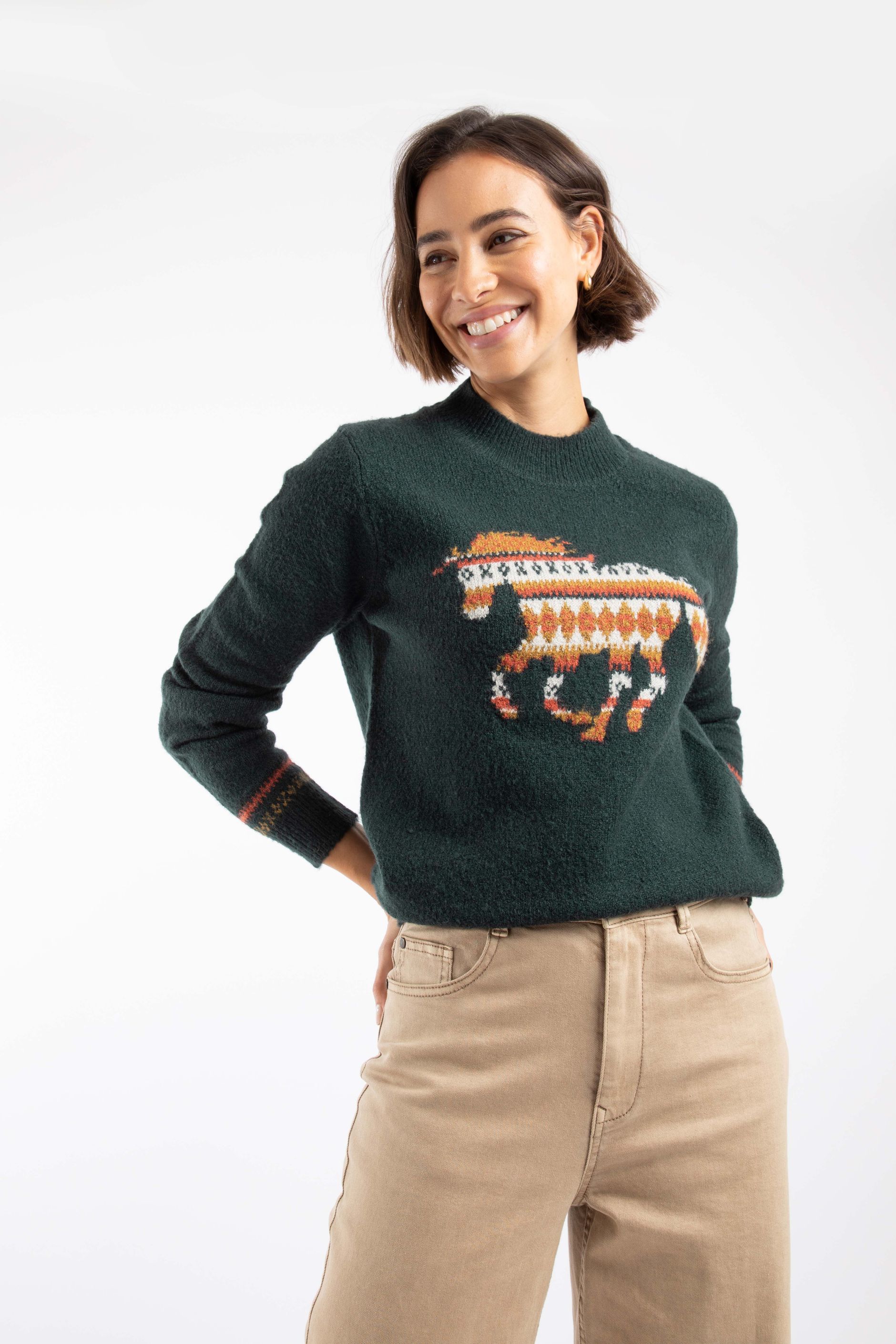 GeeGee Intarsia Knitted Jumper Dark Green | Weird Fish