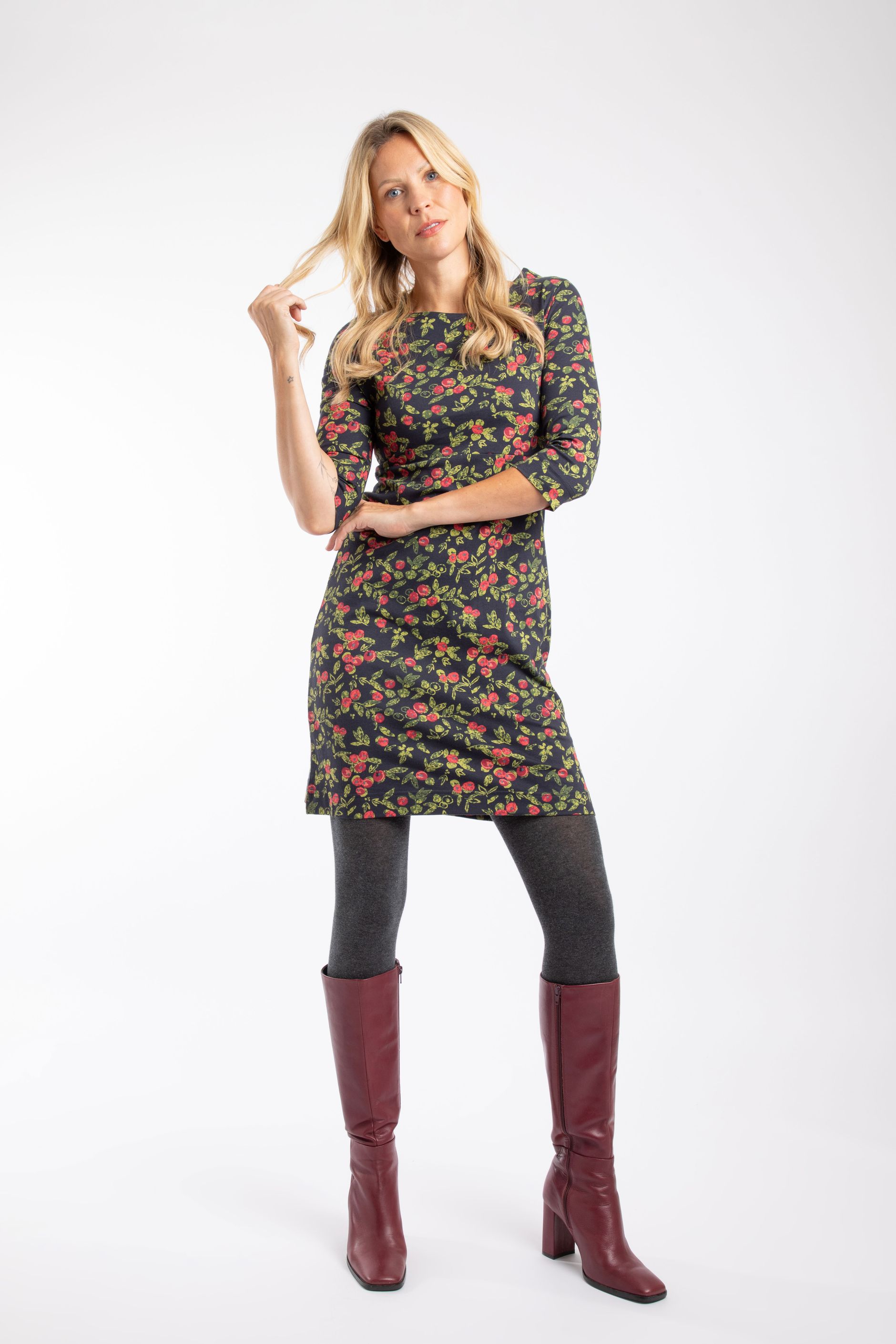 Shafika Organic Cotton Printed Jersey Dress Twilight | Weird Fish