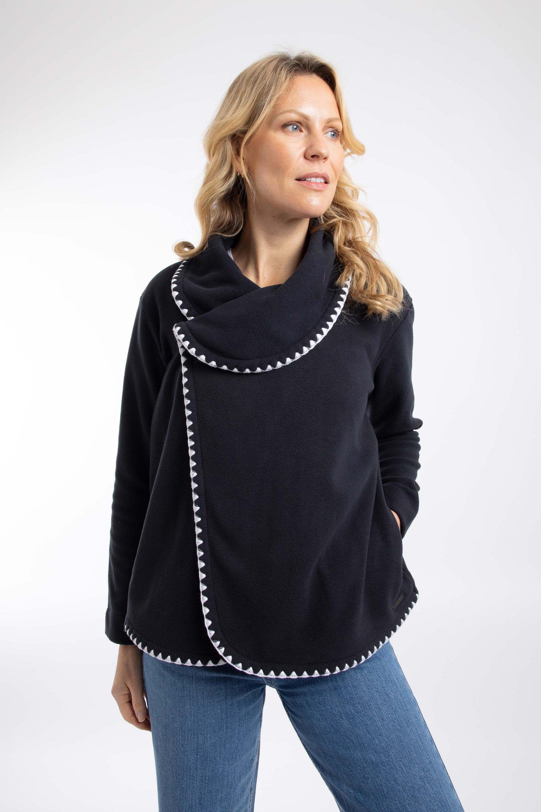 Tamara Asymmetric Fleece Cardigan Navy | Weird Fish