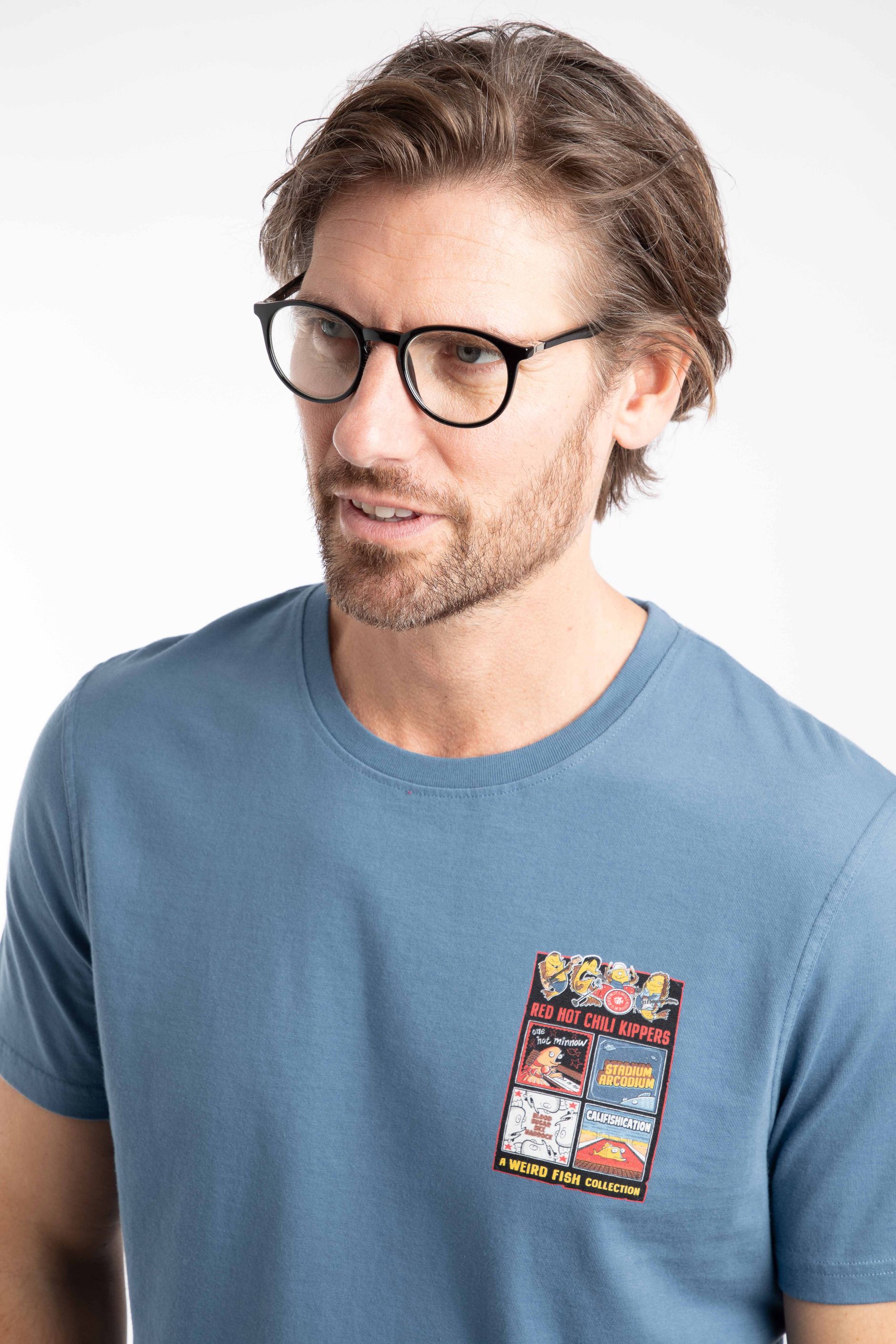 Chili Kippers Back Print Artist T-Shirt Washed Blue | Weird Fish