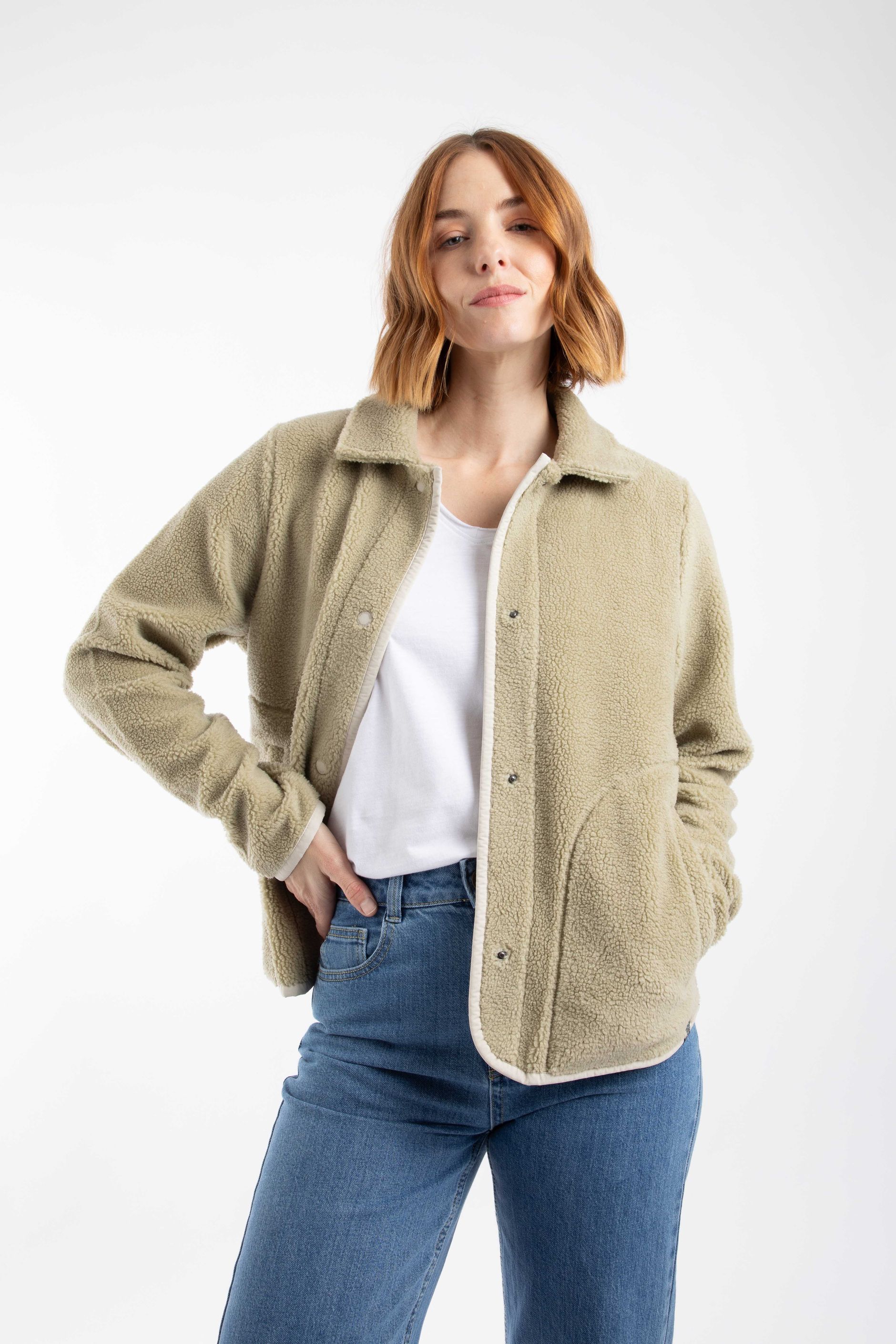 Alessia Lightweight Borg Shacket Laurel Green | Weird Fish
