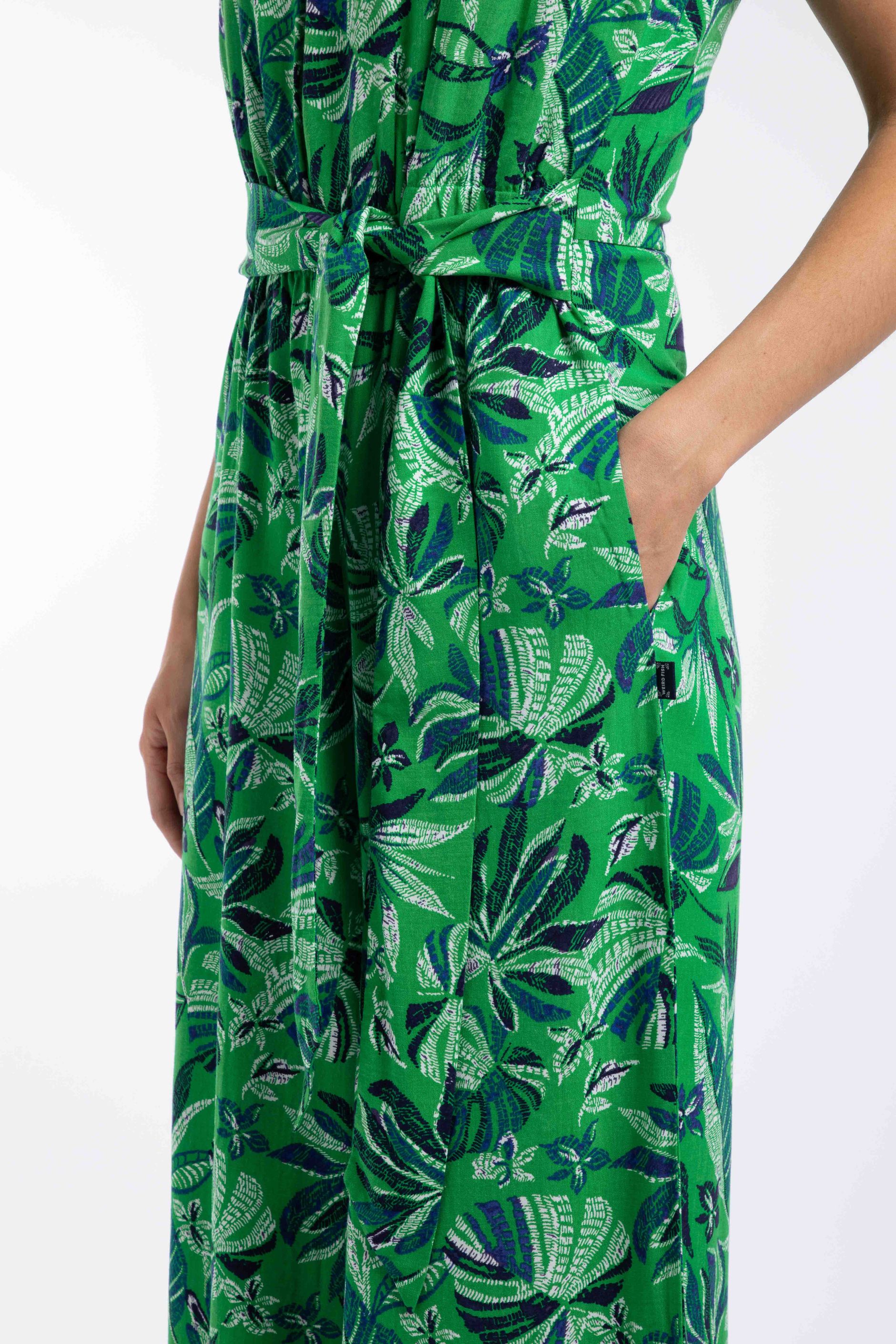 Nalani Printed Viscose Jumpsuit Cactus Green | Weird Fish