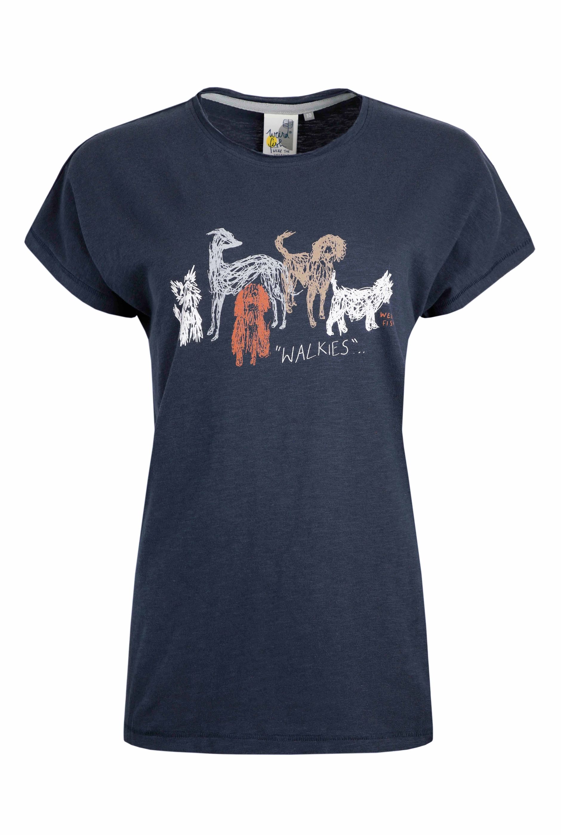 Walkies Organic Cotton Slub T-Shirt Navy | Weird Fish