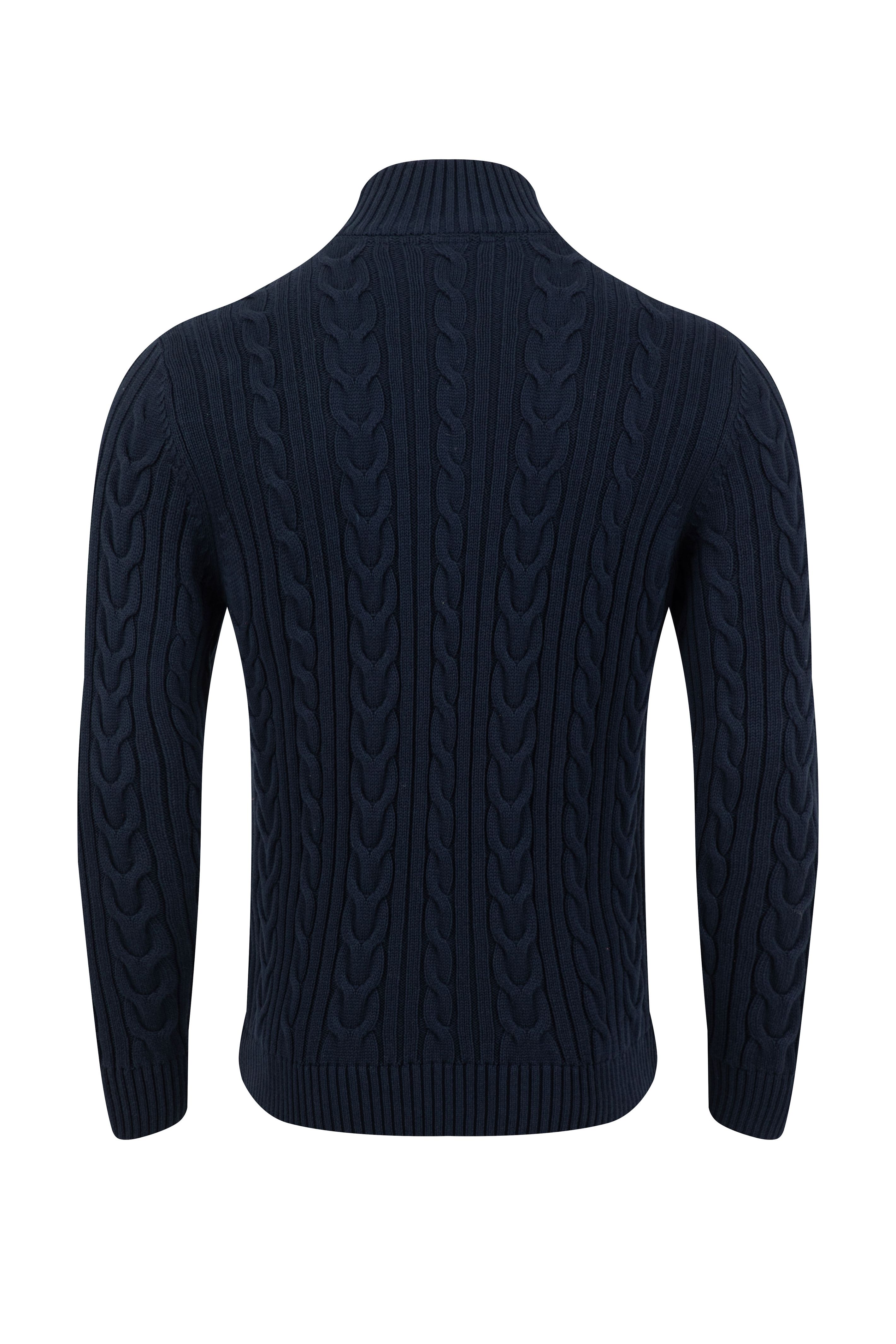 Heath 1/4 Zip Cable Knit Jumper Navy | Weird Fish