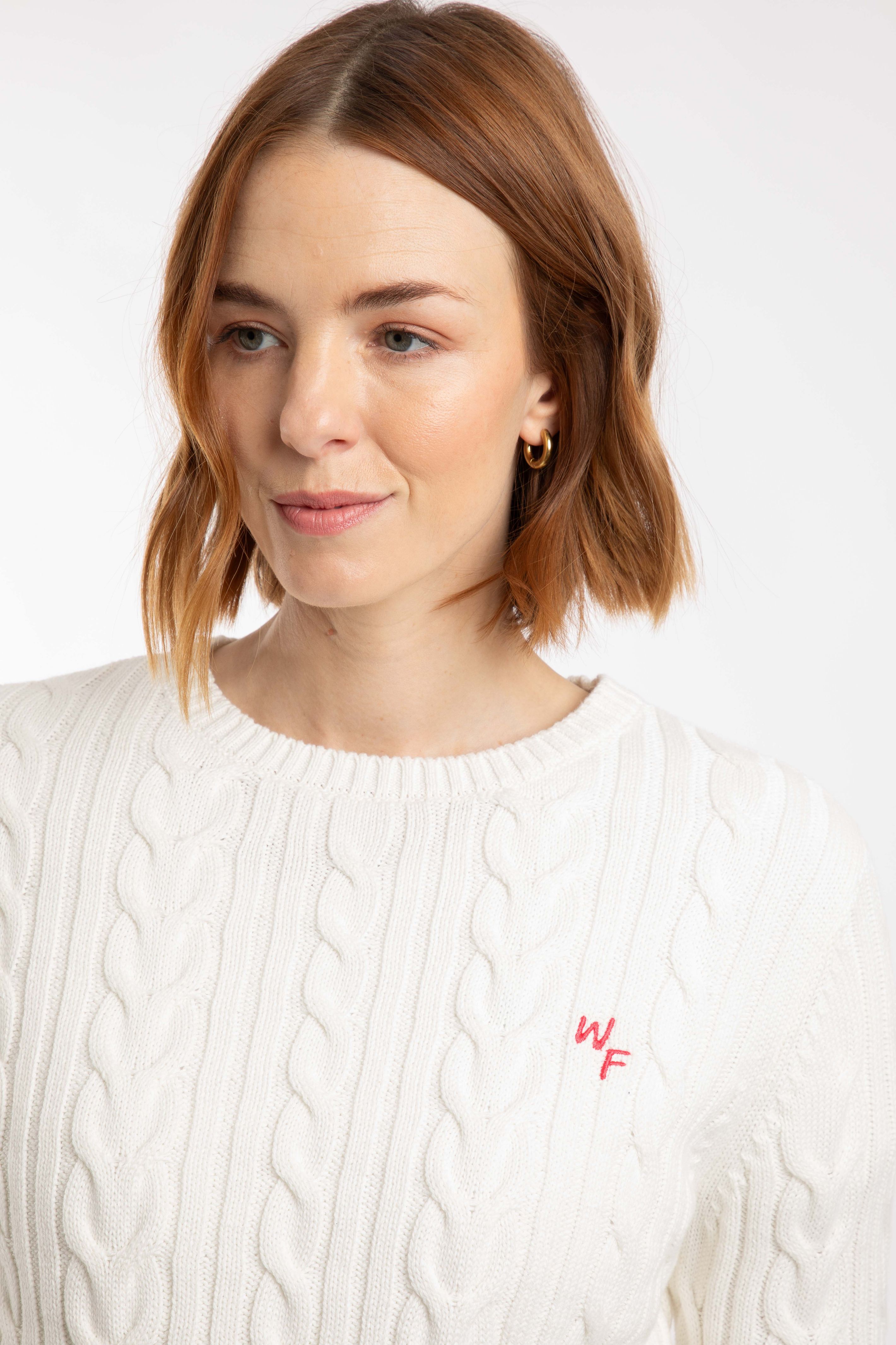 Amberise Crew Neck Cable Knit Jumper Light Cream | Weird Fish