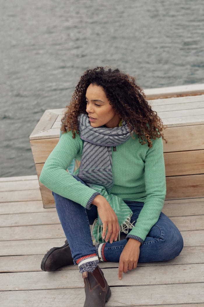 Jadida Eco Brushed Zig-Zag Scarf Navy | Weird Fish