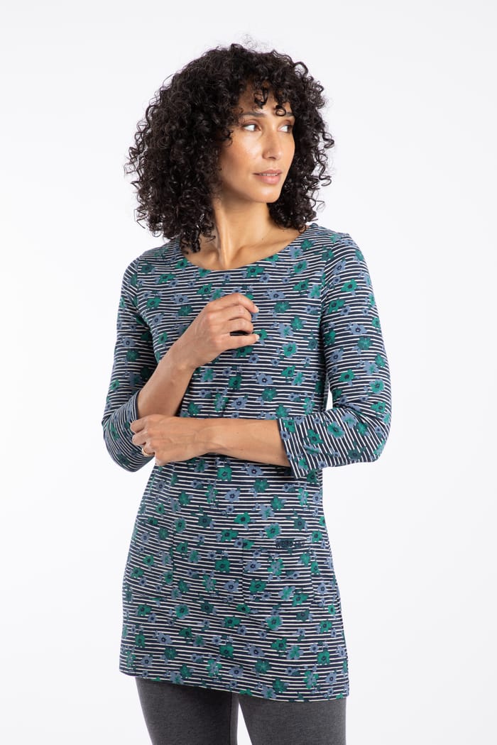 Charlotte Organic Cotton Printed Jersey Tunic Navy Blue | Weird Fish