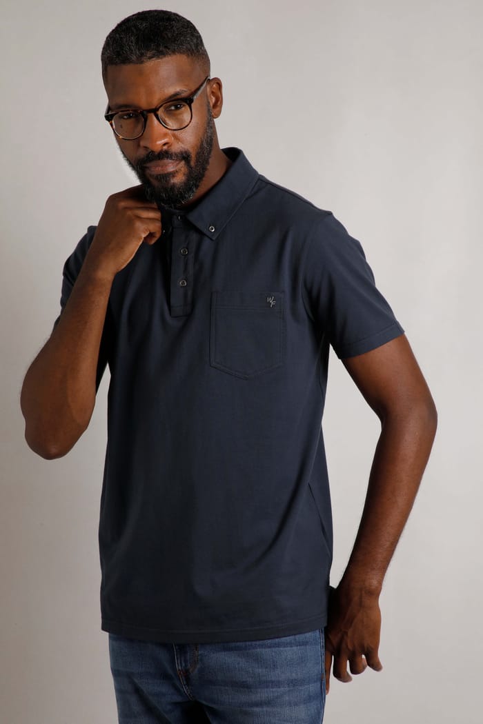 Jeremy Button Down Jersey Polo Shirt Navy | Weird Fish