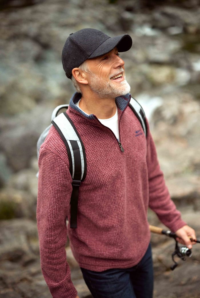 Newark Eco 1/4 Zip Grid Fleece Garnet | Weird Fish