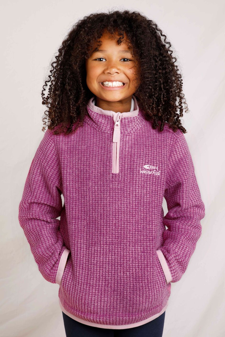 Archie Unisex Eco 1/4 Zip Grid Fleece Raspberry | Weird Fish