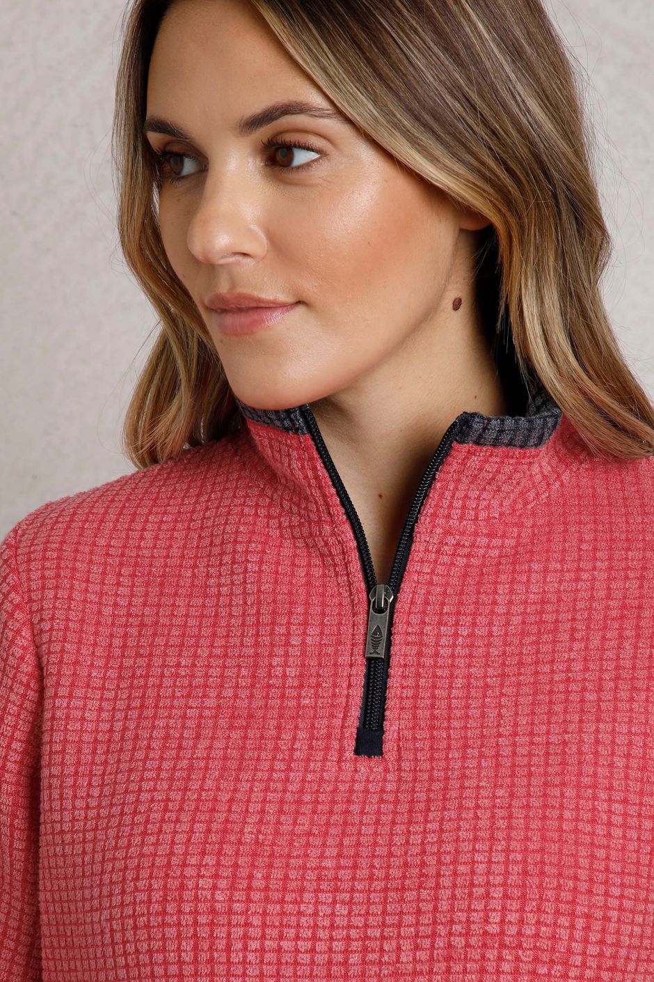 Beye Eco 1/4 Zip Grid Fleece Barberry Red Marl | Weird Fish