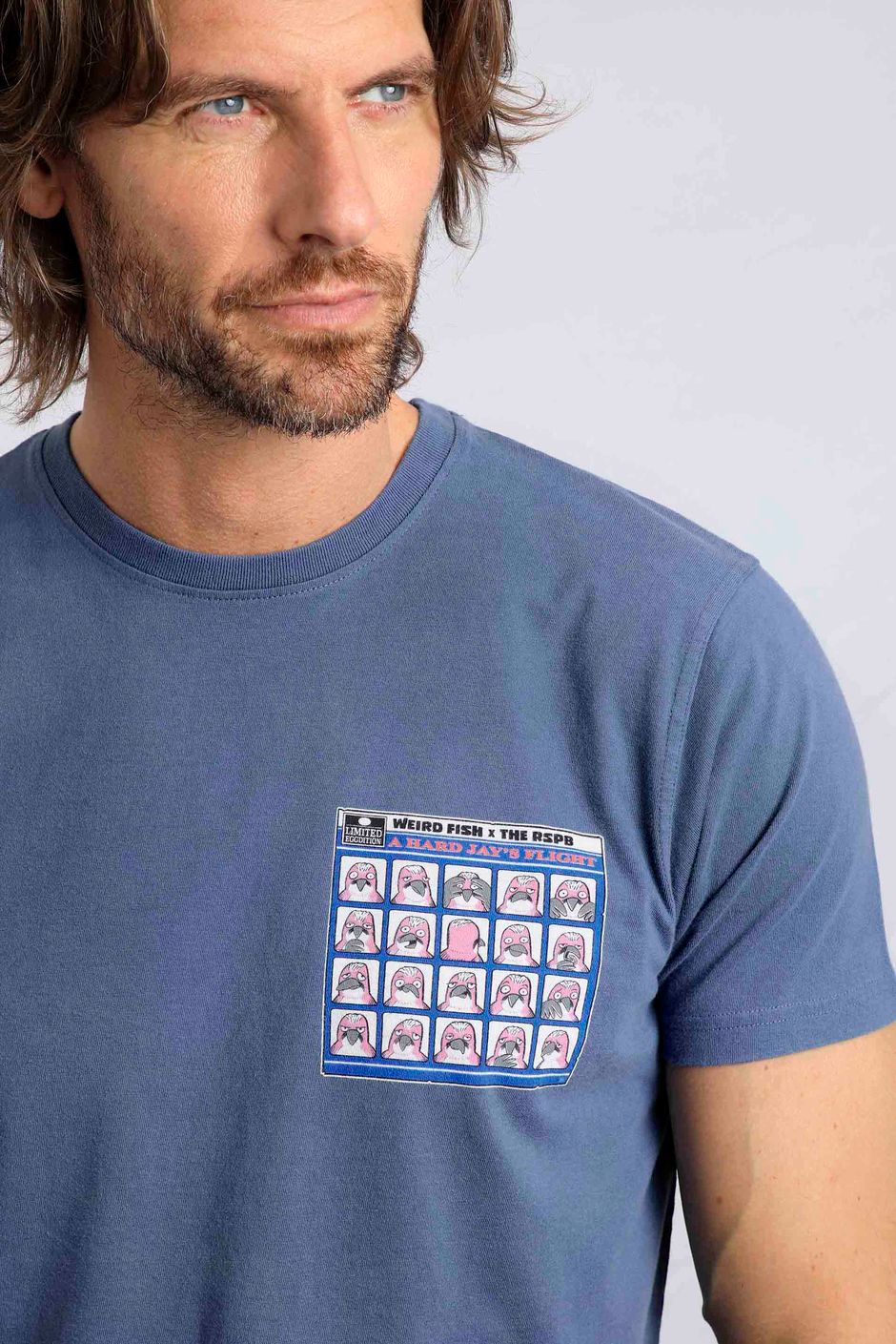 Jay's Flight RSPB Artist T-Shirt Collaboration Mid Blue | Weird Fish