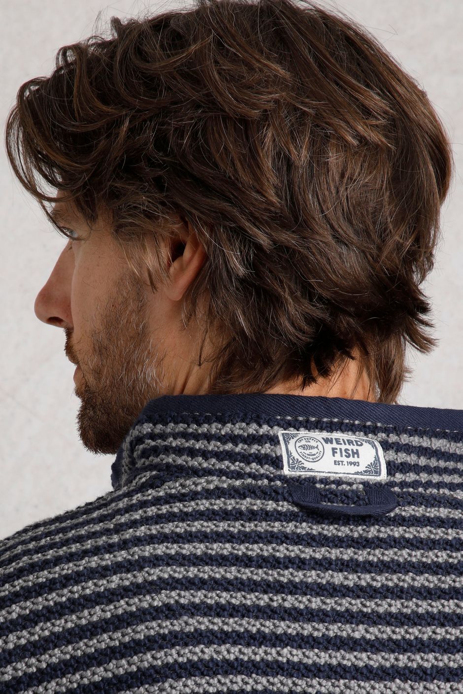 Shorling 1/4 Zip Stripe Eco Macaroni Frost Grey | Weird Fish